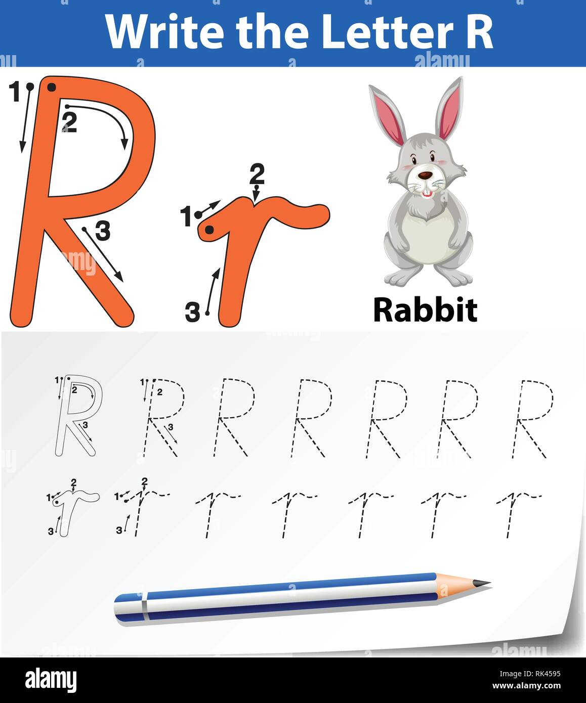 Letter R tracing alphabet worksheets illustration Stock Vector Image ...