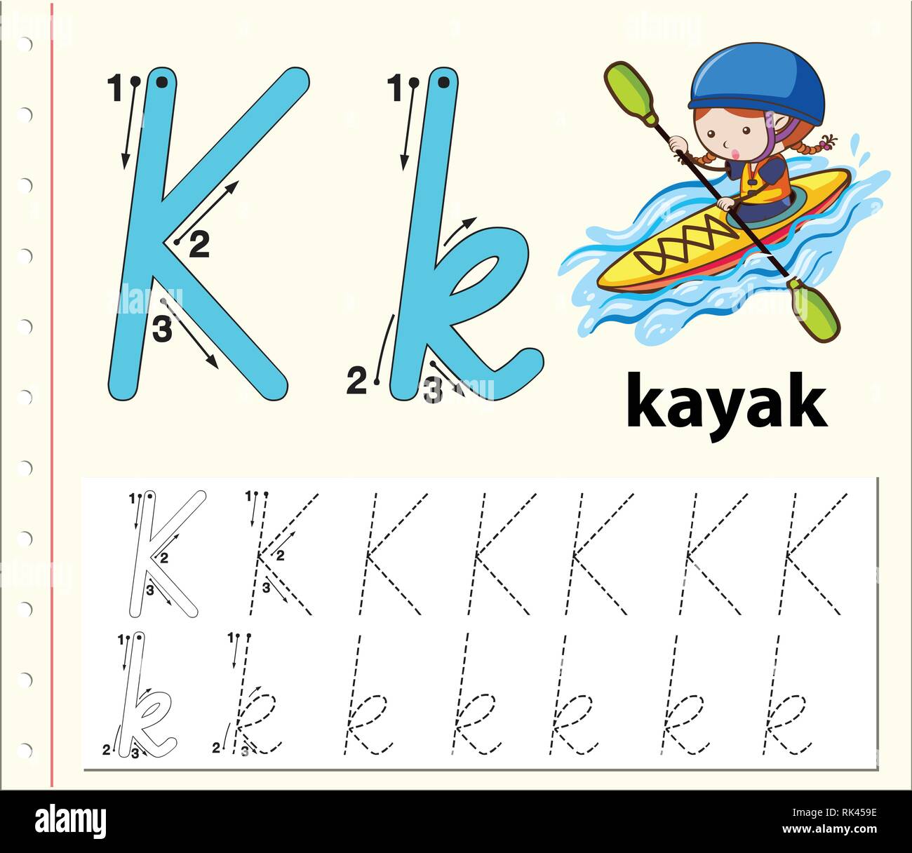 Letter K tracing alphabet worksheets illustration Stock Vector Image ...
