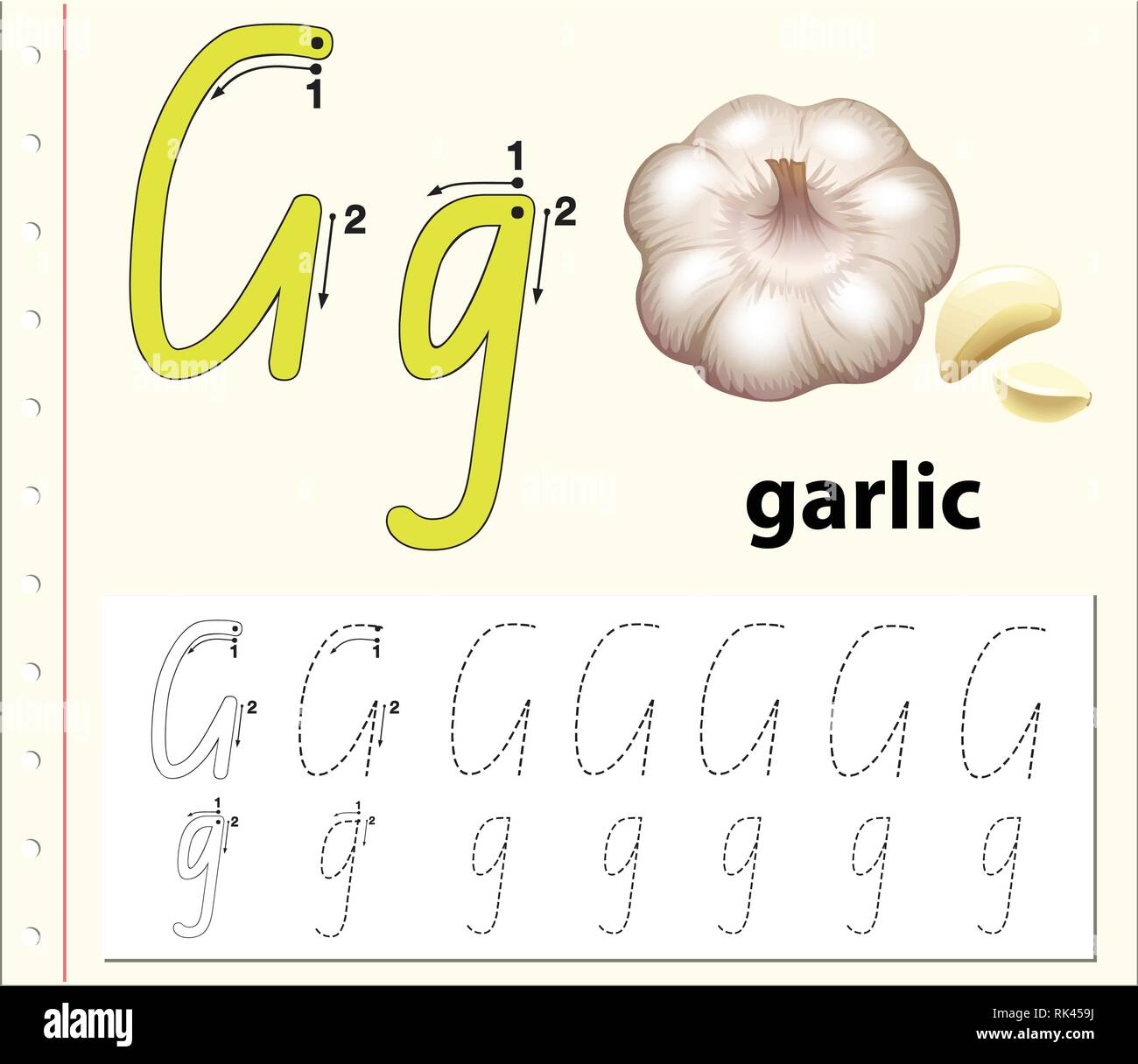 Letter G tracing alphabet worksheets illustration Stock Vector Image ...