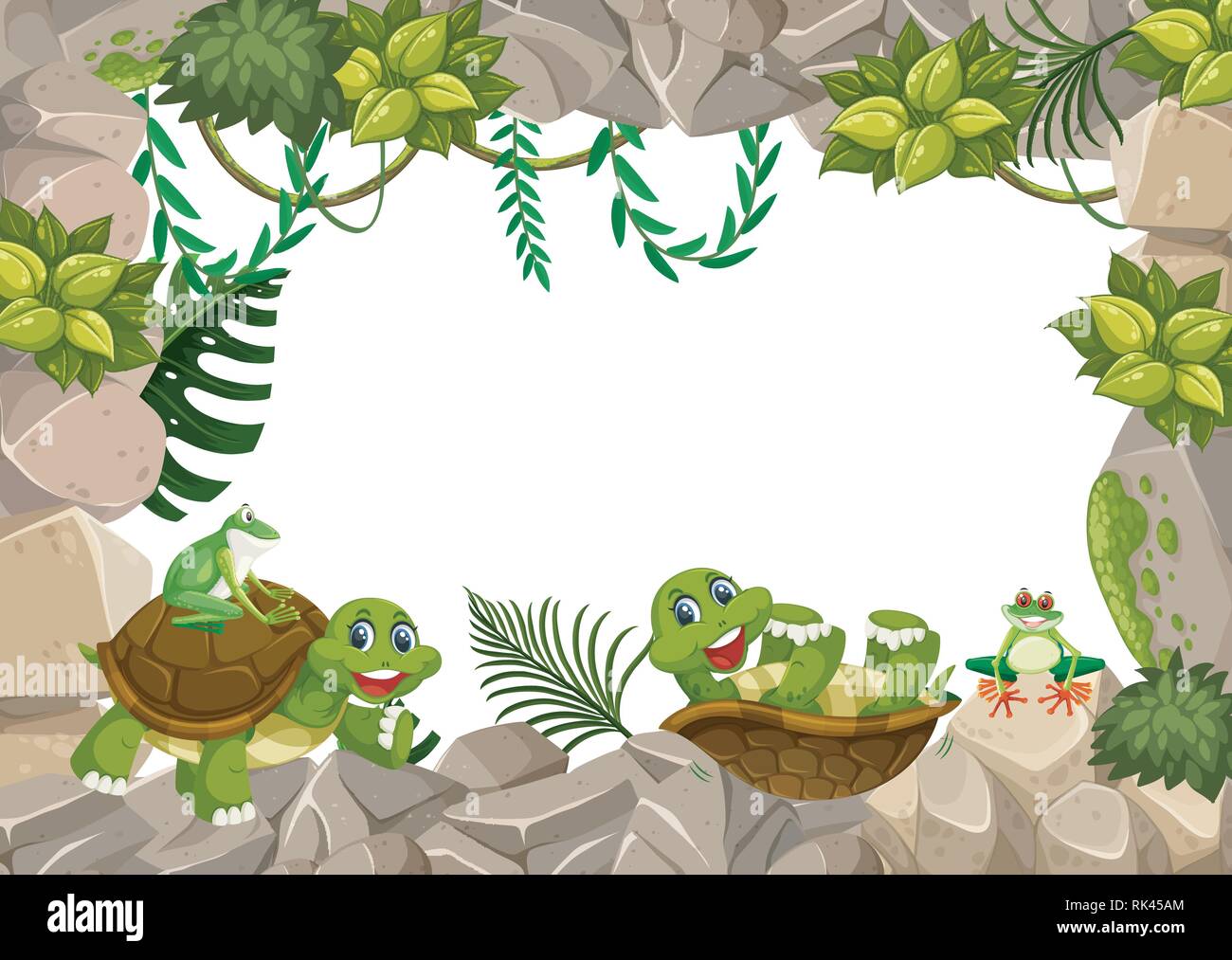 Turtle on stone border illustration Stock Vector Image & Art - Alamy