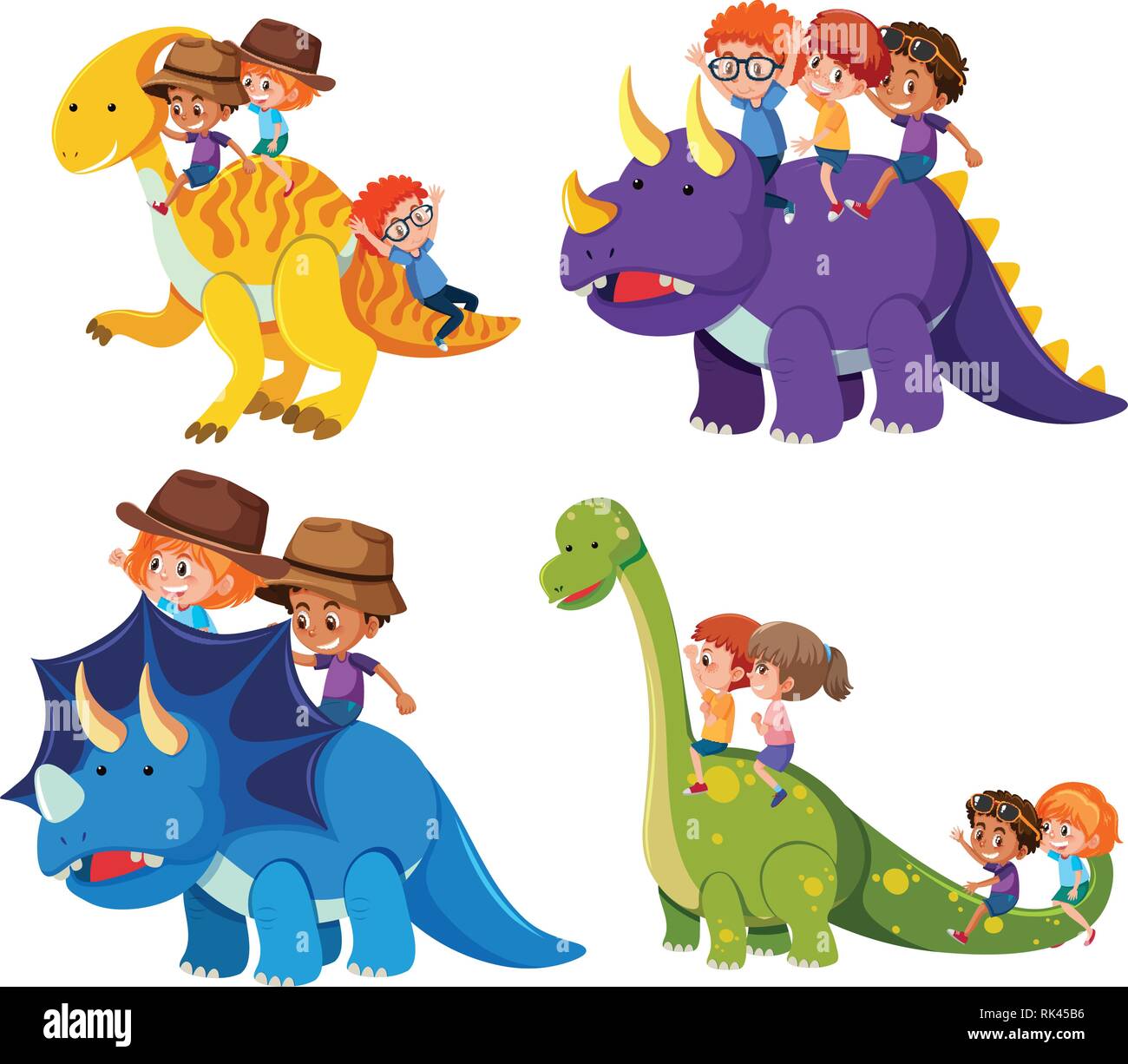 Children ride dinosaur on white background illustration Stock Vector ...