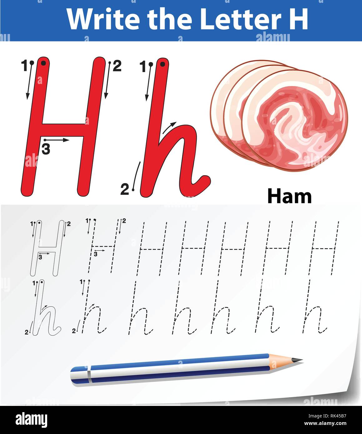 Letter H tracing alphabet worksheets illustration Stock Vector Image ...