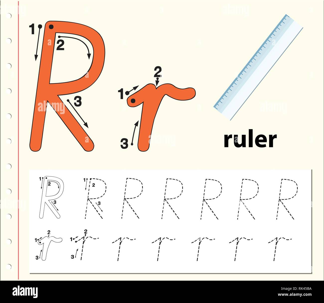Letter R tracing alphabet worksheets illustration Stock Vector Image ...