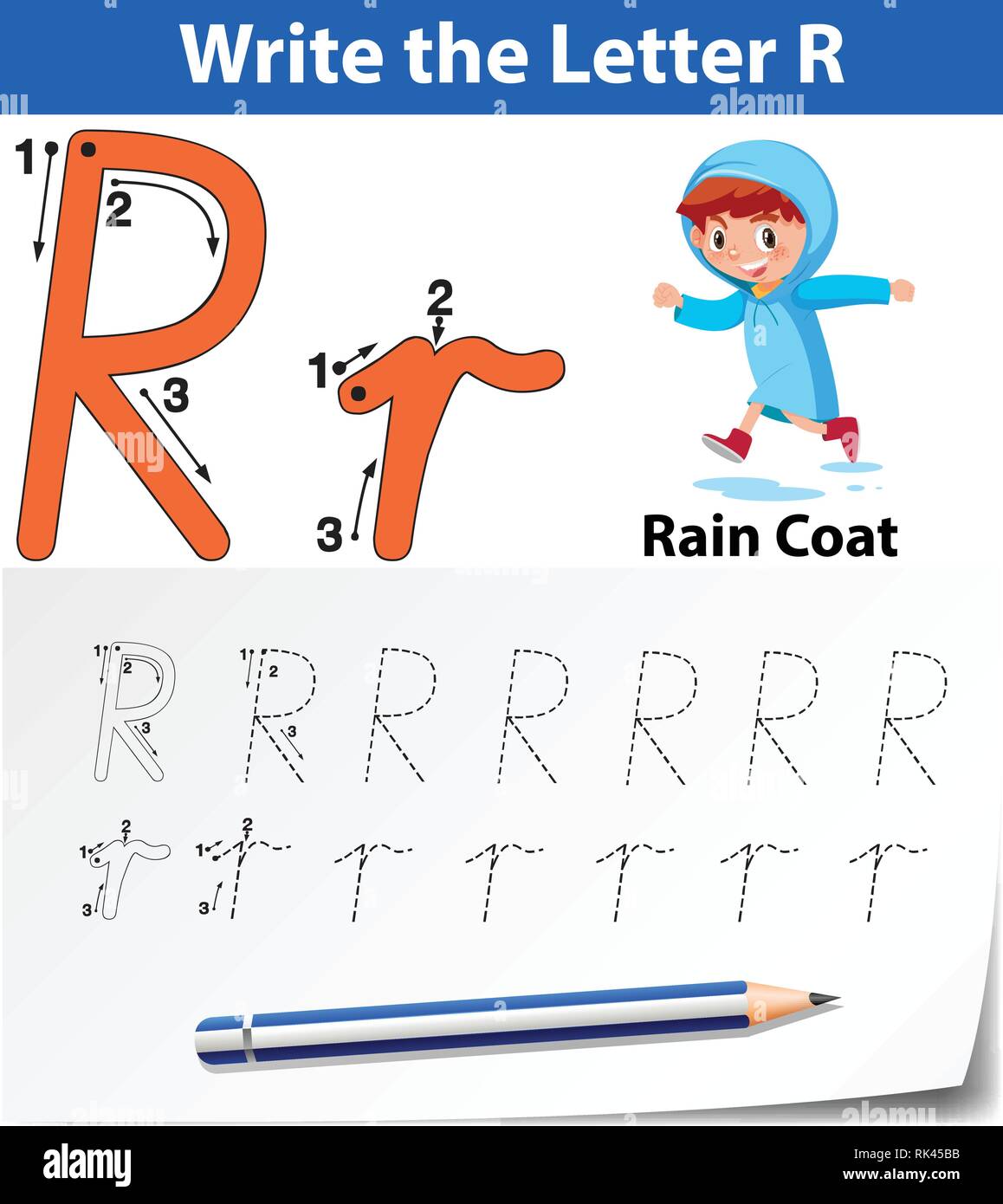 Letter R tracing alphabet worksheets illustration Stock Vector Image ...
