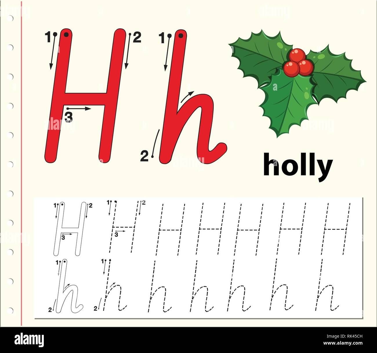 Letter H tracing alphabet worksheets illustration Stock Vector Image ...