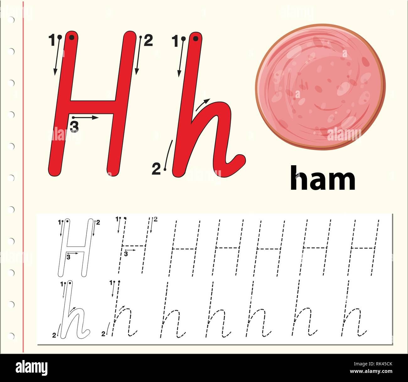 Letter H tracing alphabet worksheets illustration Stock Vector Image ...