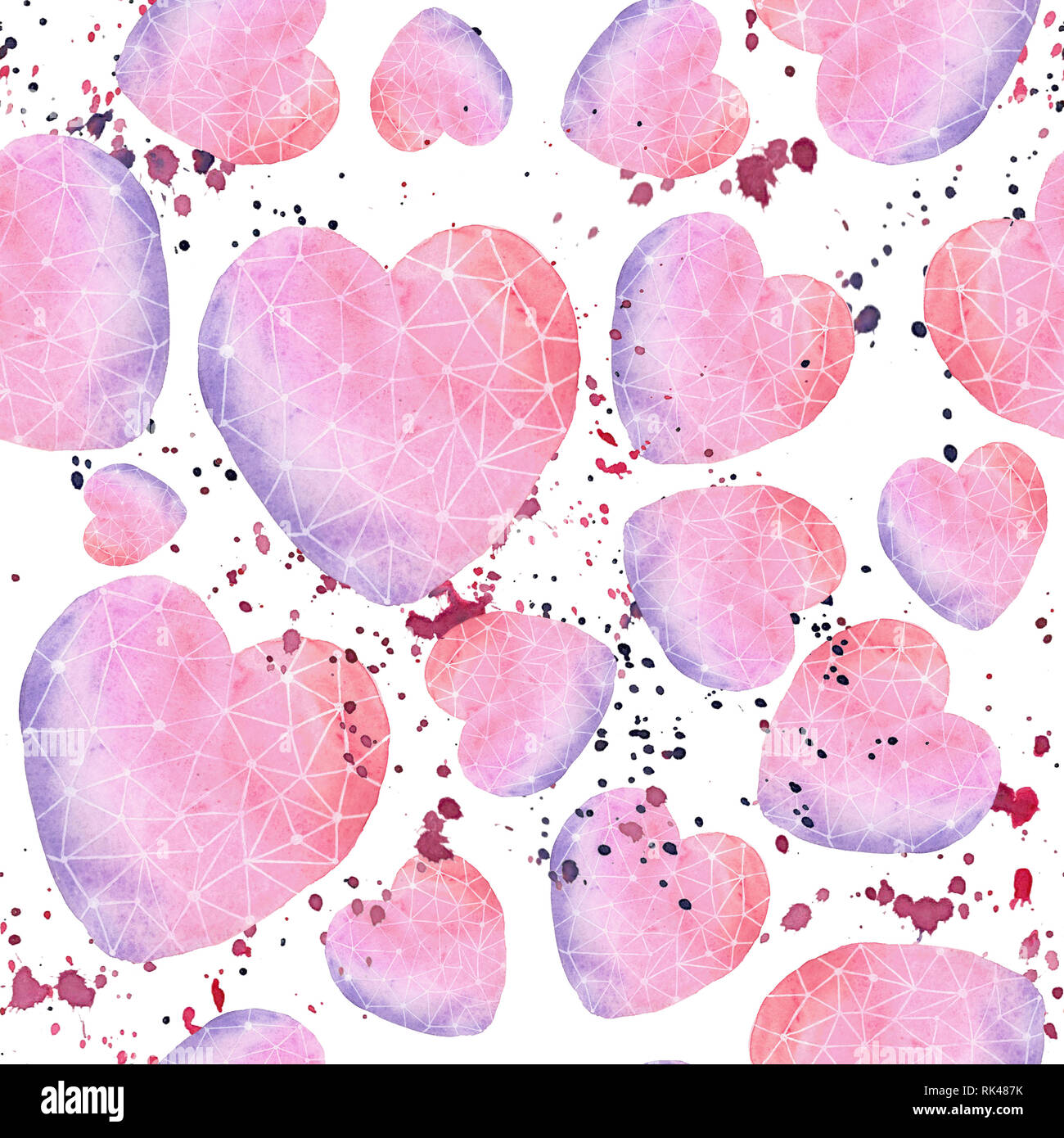 Hand drawn watercolor hearts pattern hi-res stock photography and ...