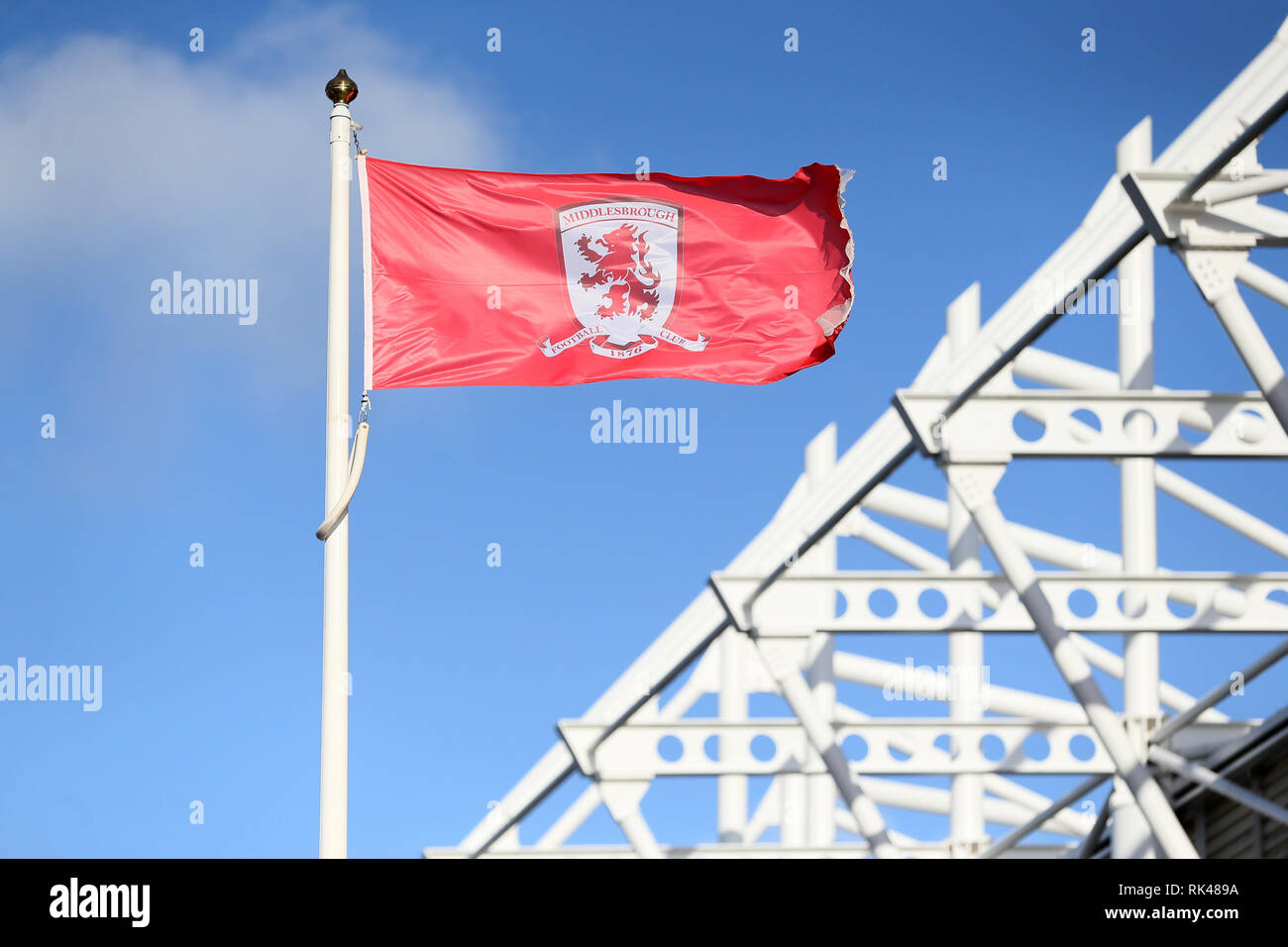 Flag blows at Middlesbrough's Riverside Football Stadium before the Sky ...
