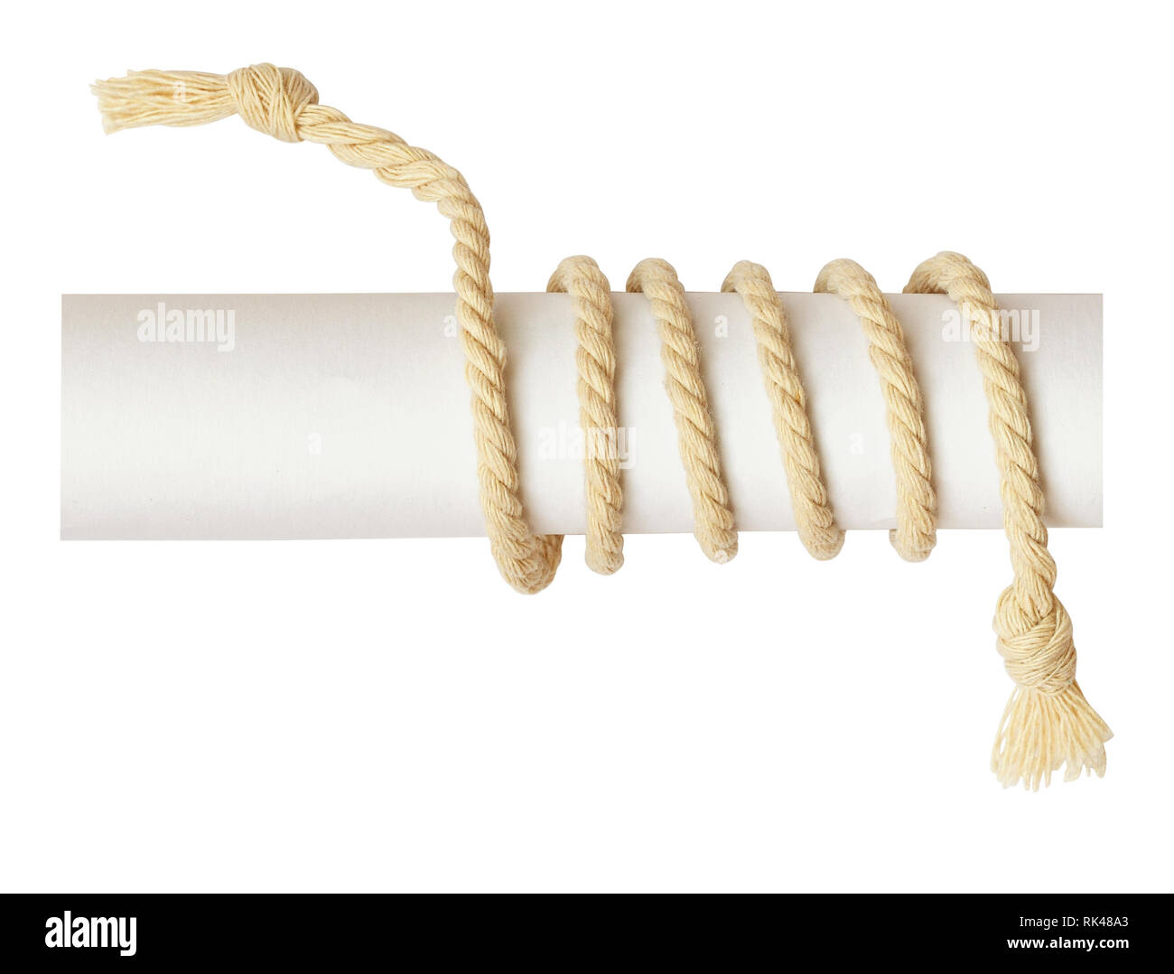 Twisted cotton rope and paper scroll isolated on white Stock Photo - Alamy