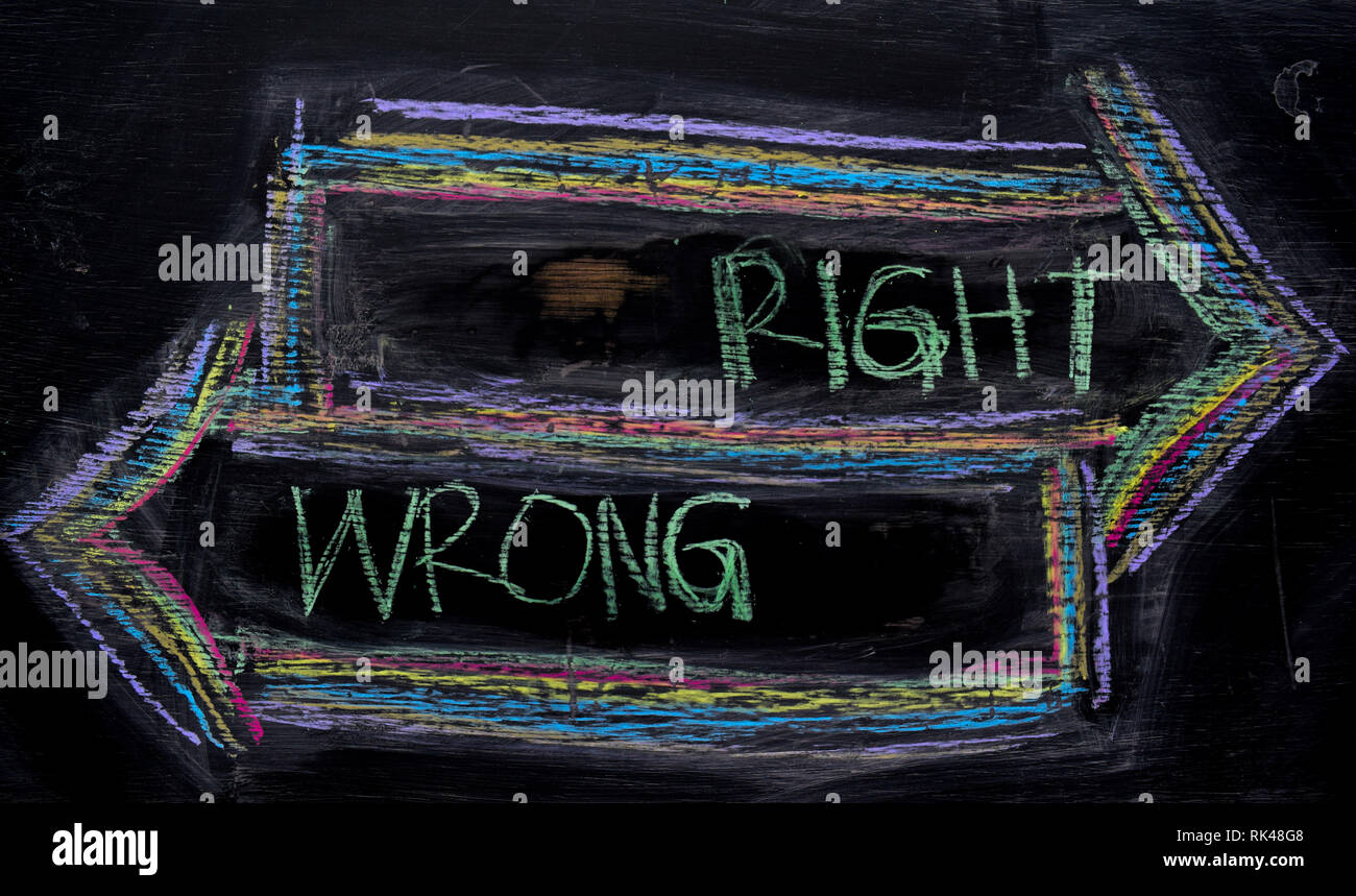 Right or Wrong written with color chalk concept on the blackboard Stock ...