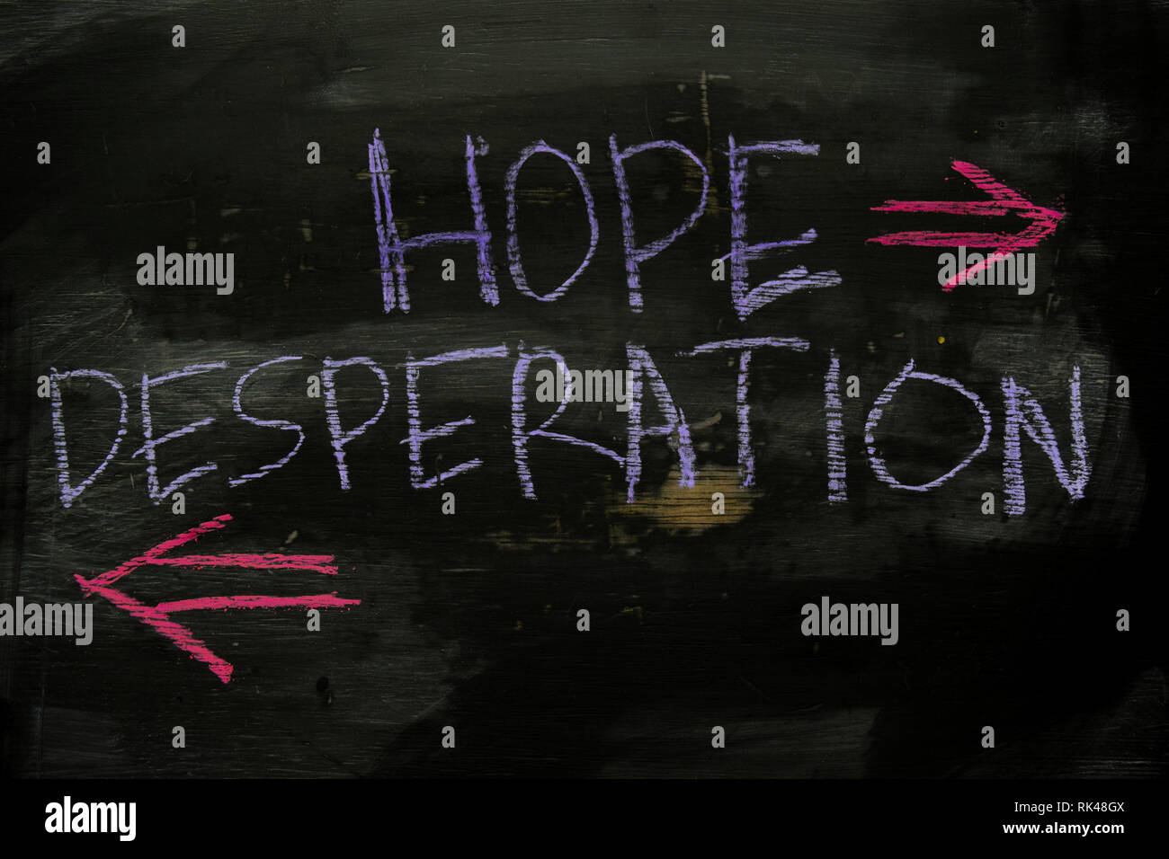 Hope or Desperation written with color chalk concept on the blackboard ...