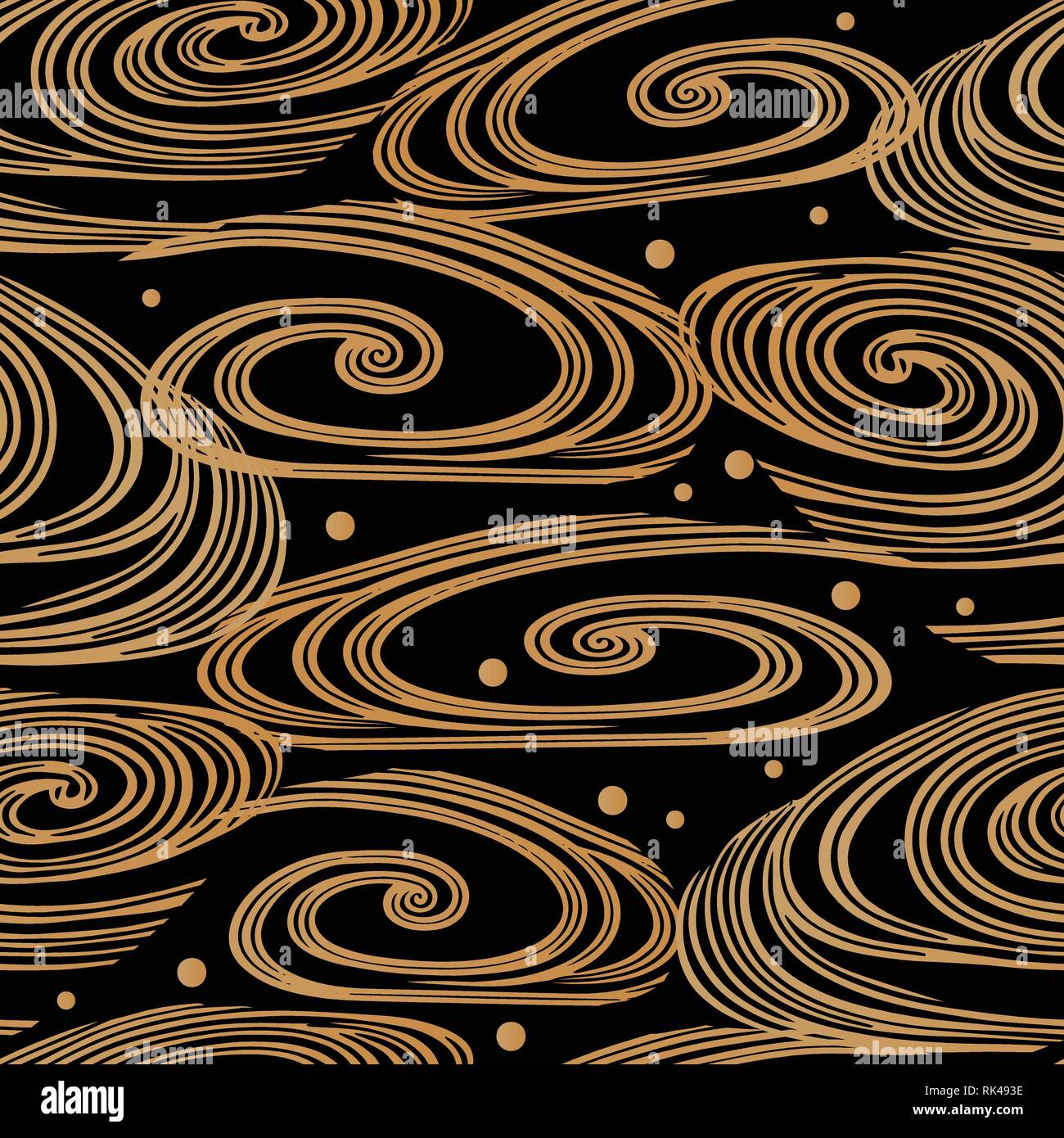 Japanese style golden seamless pattern background image spiral vortex ...