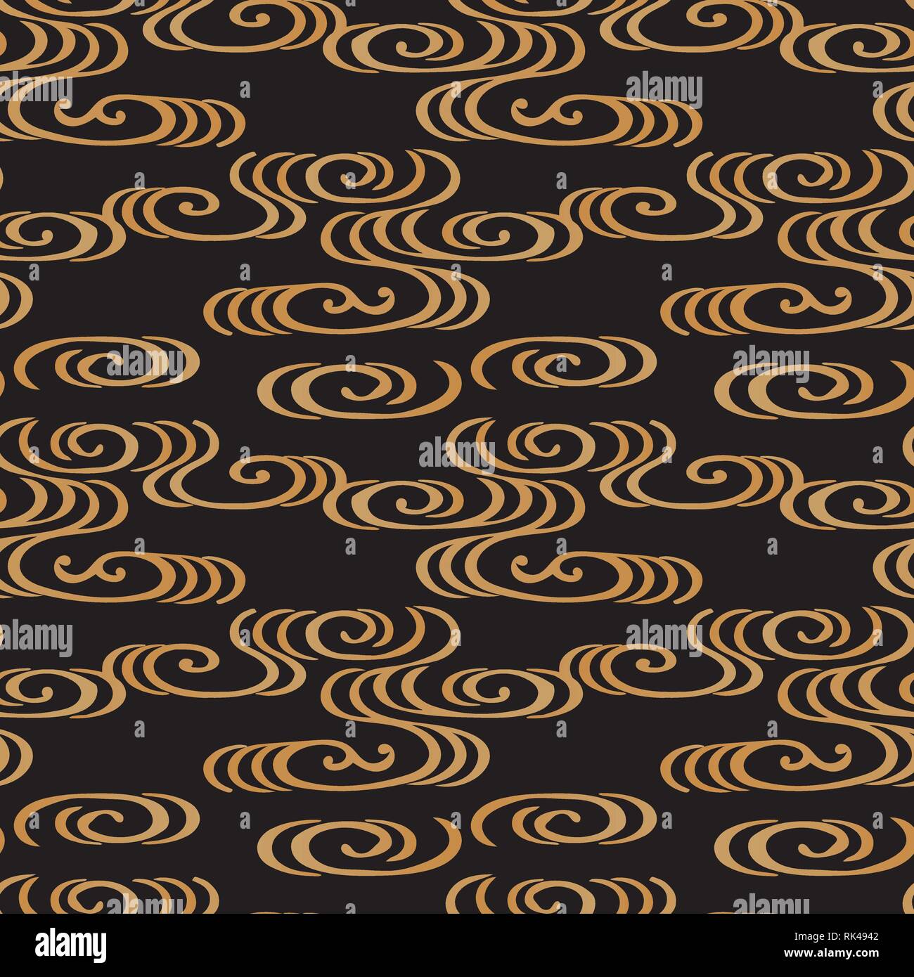 Japanese style golden seamless pattern background image curve spiral ...