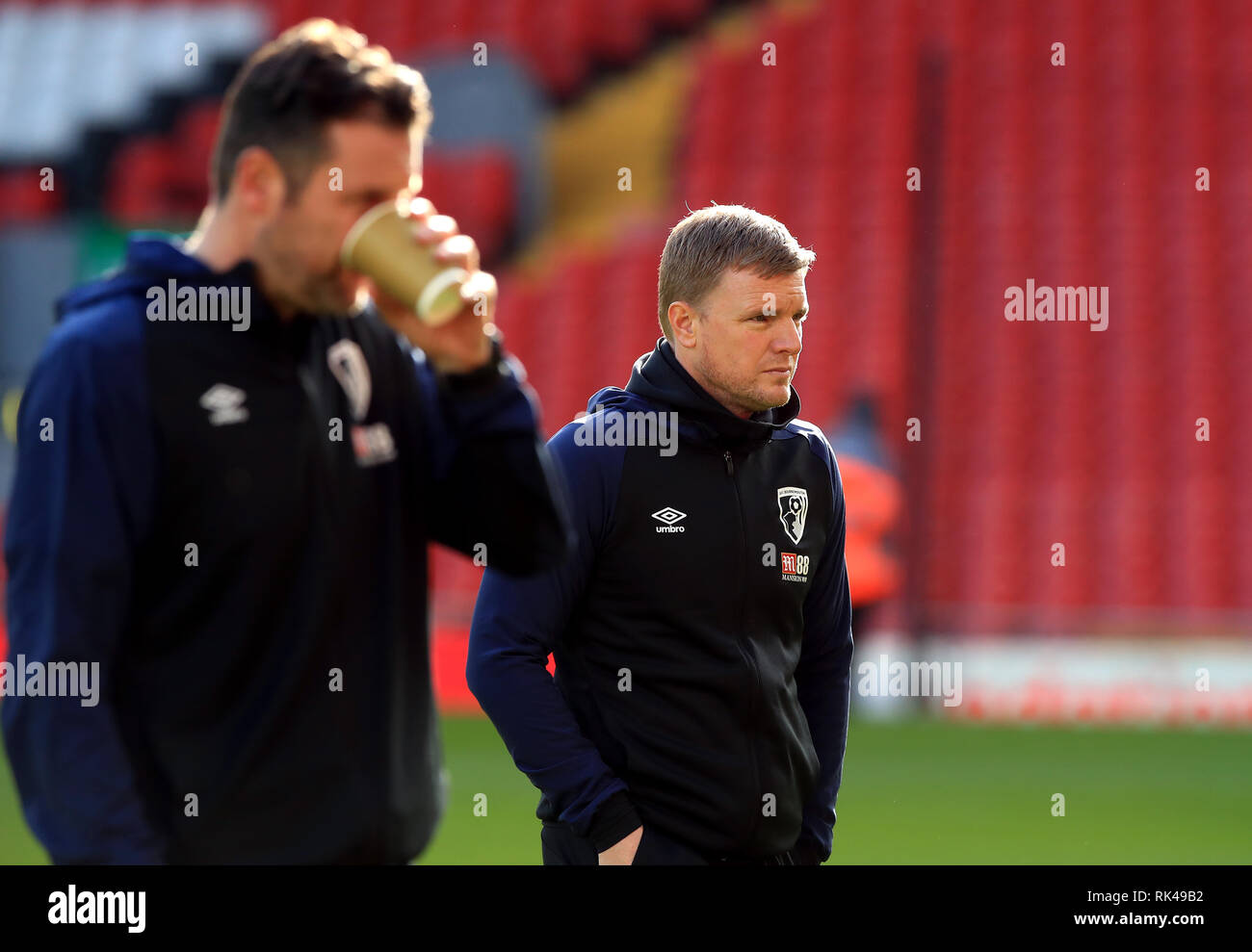 Bournemouth manager Eddie Howe inspects the pitch before the Premier ...