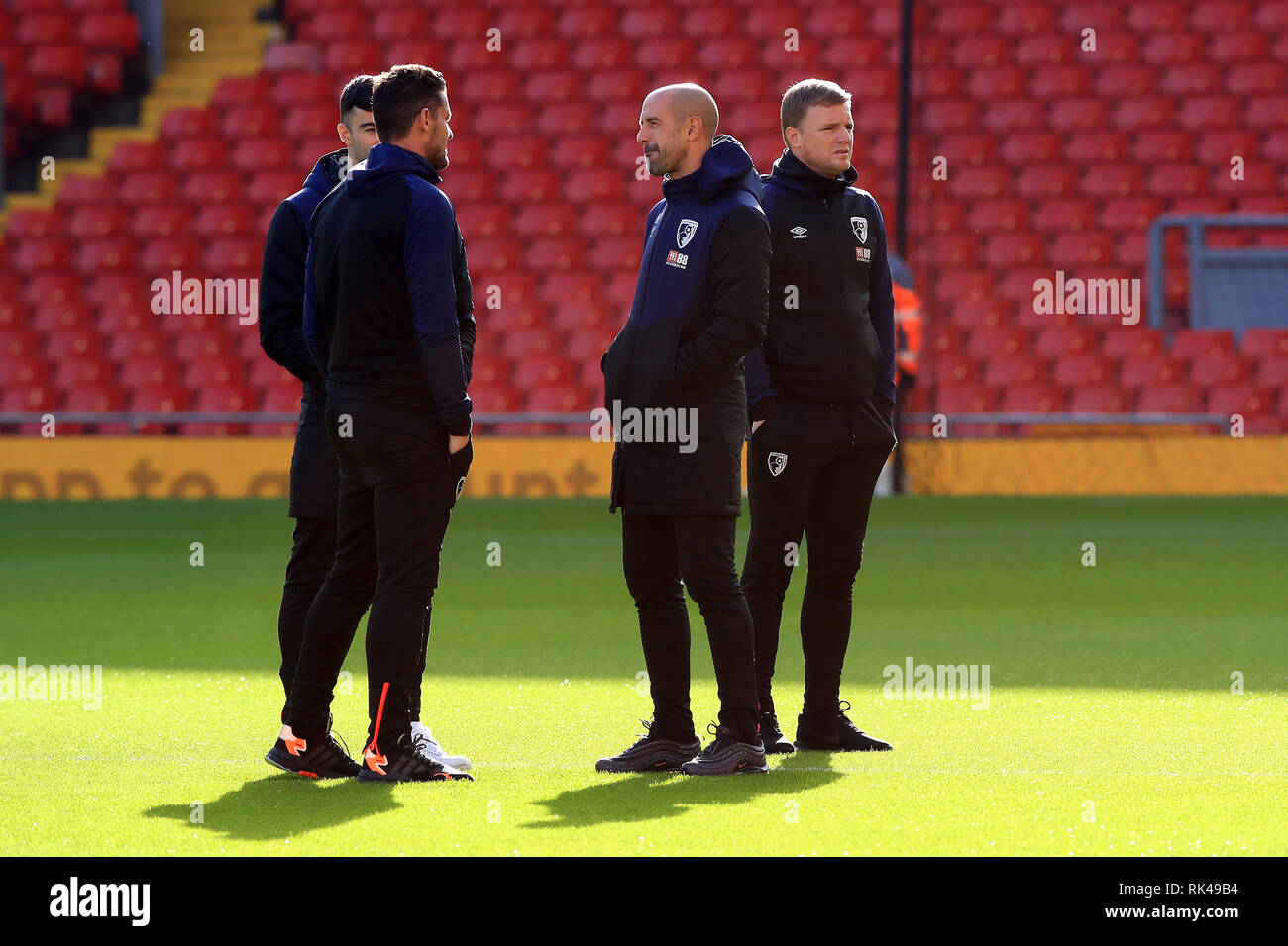 Bournemouth manager Eddie Howe (right) inspects the pitch before the ...