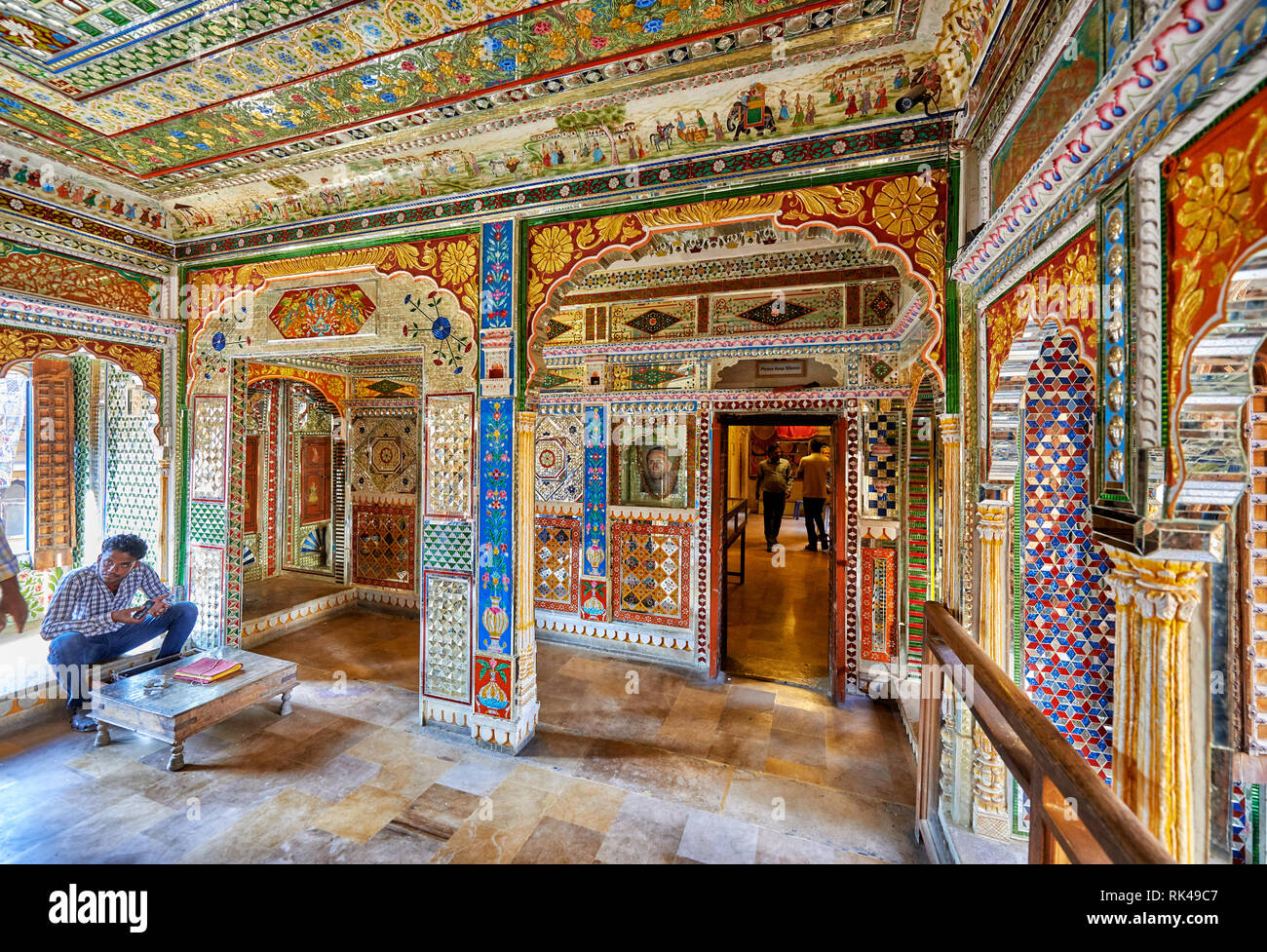 colorful mirrored room inside Kothari Patwa Haveli, Jaisalmer ...
