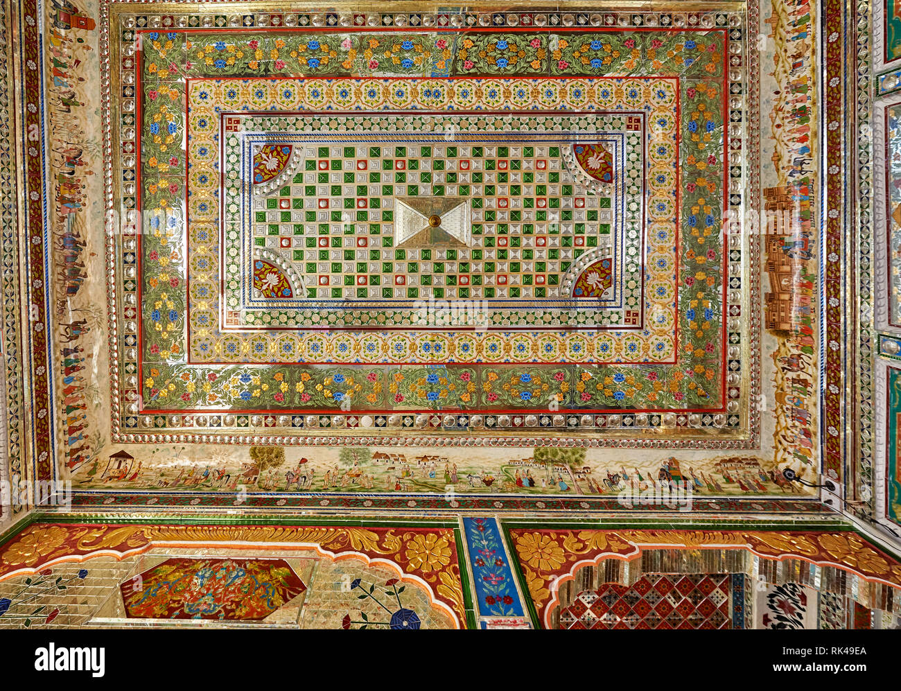 colorful mirrored room inside Kothari Patwa Haveli, Jaisalmer ...