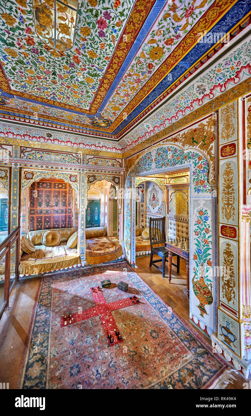 interior shot of ornated and decorated Kothari Patwa Haveli, Jaisalmer ...