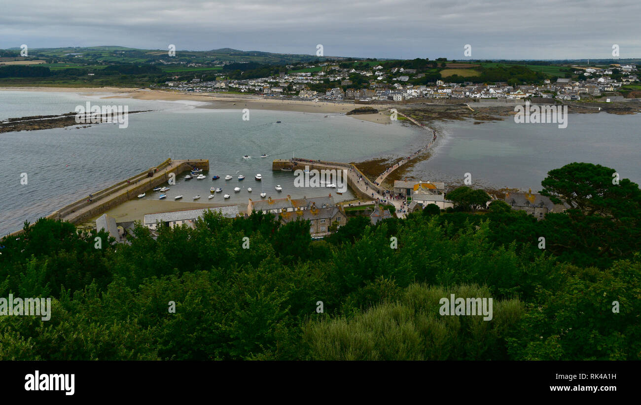 St Michael's Mount - View of Marazion and harbour from the castle Stock ...