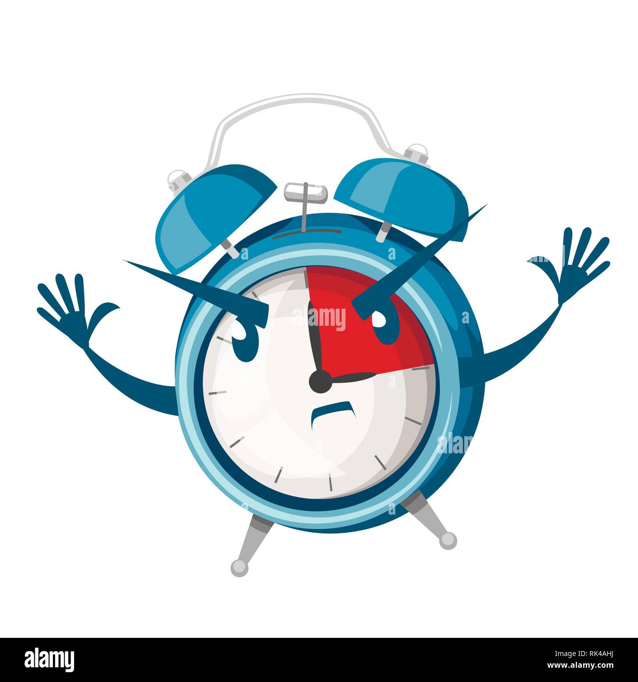 Blue alarm clock. Angry clock mascot. Deadline concept. Cartoon ...