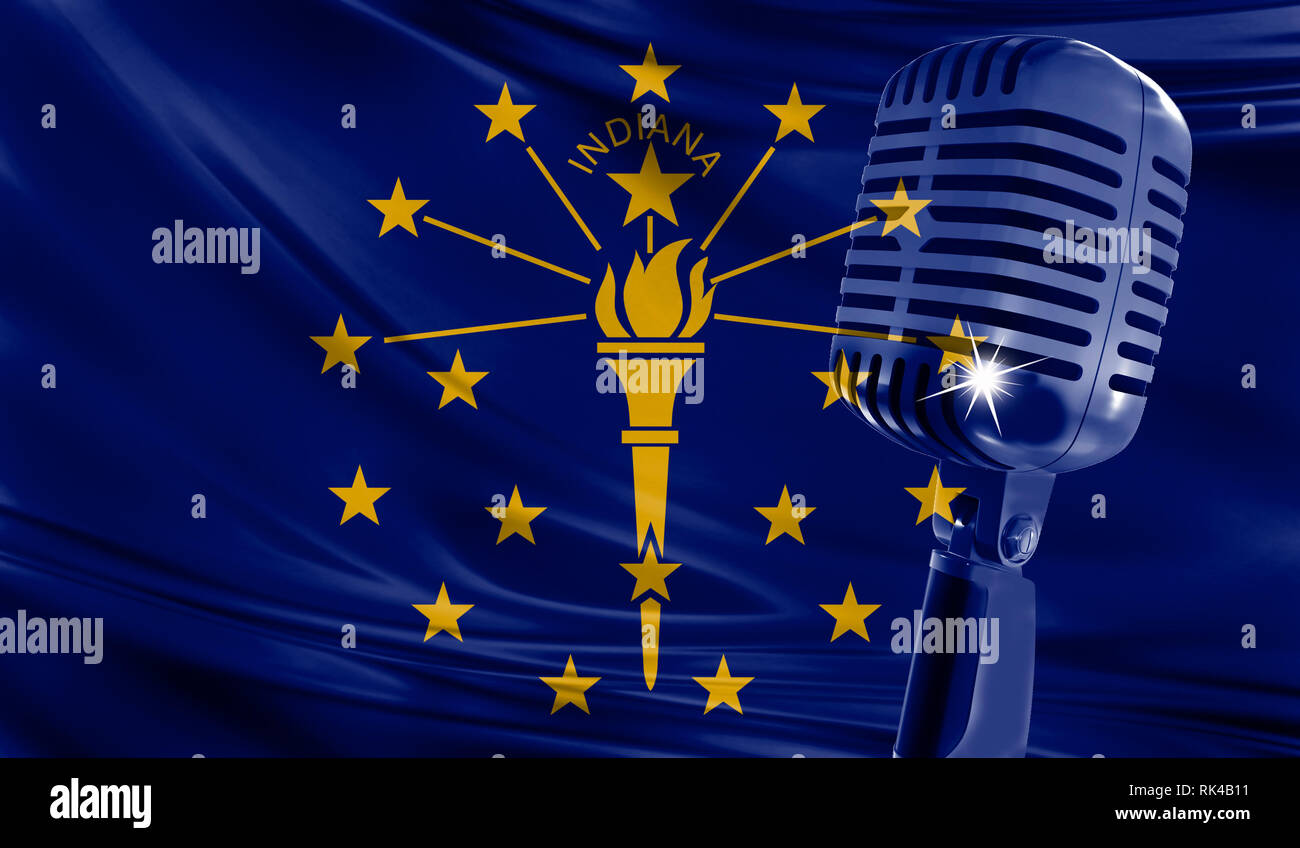 Microphone on fabric background of flag State of Indiana close-up Stock ...