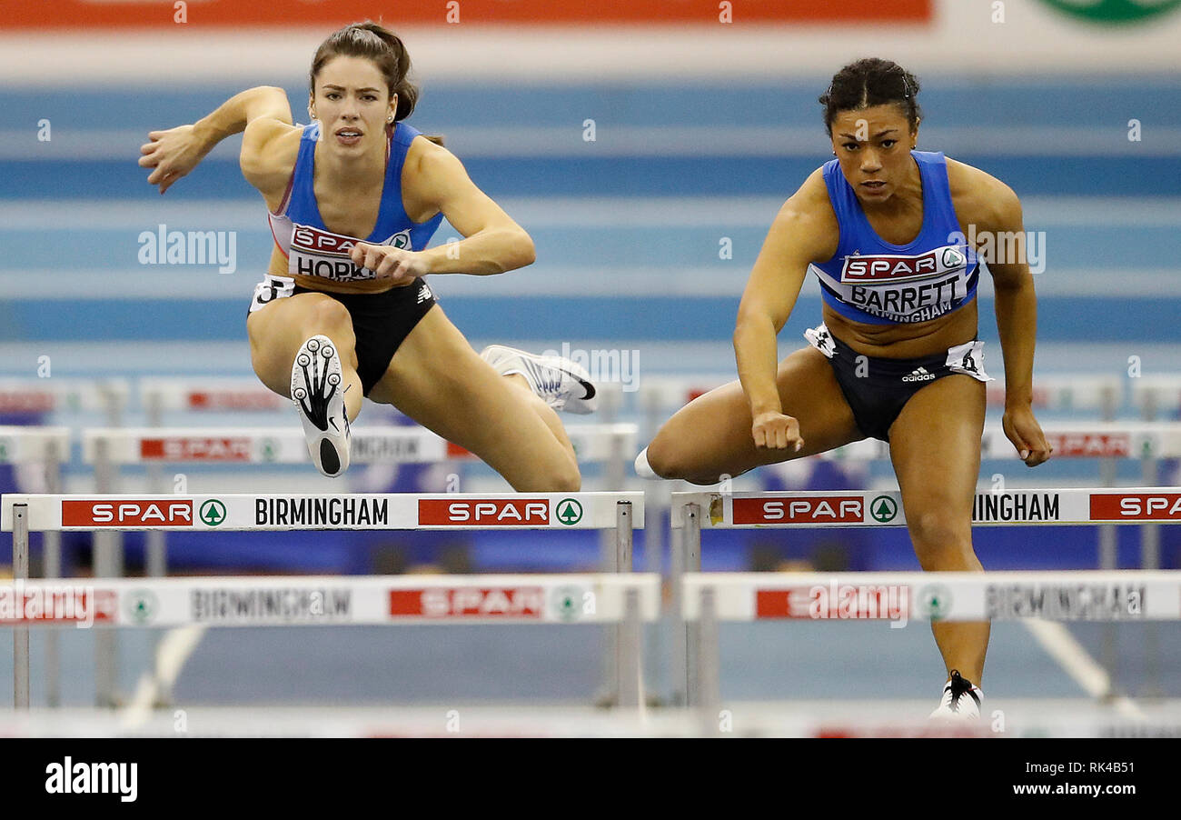 Alice Hopkins in action during the heats of Women's 60m Hurdles with ...