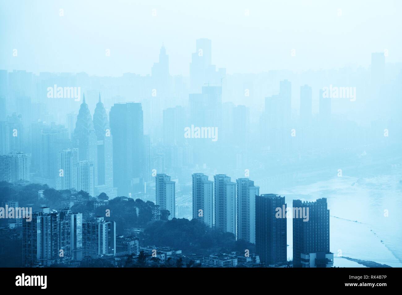 Chongqing urban architecture and city skyline in fog in China Stock ...