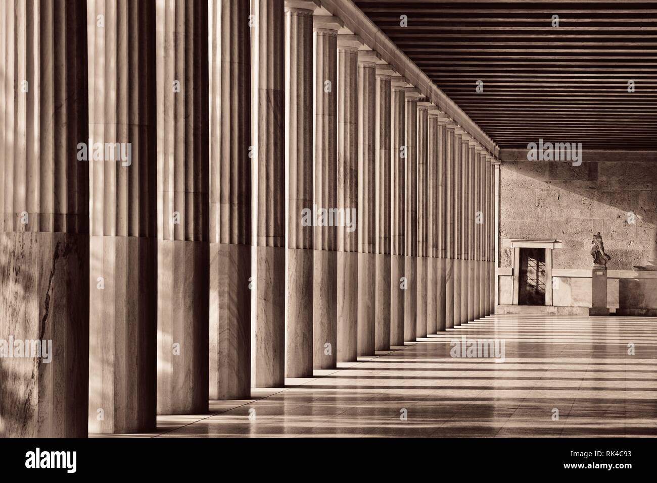 Columns in Stoa of Attalos exhibition hall in Athens, Greece Stock ...