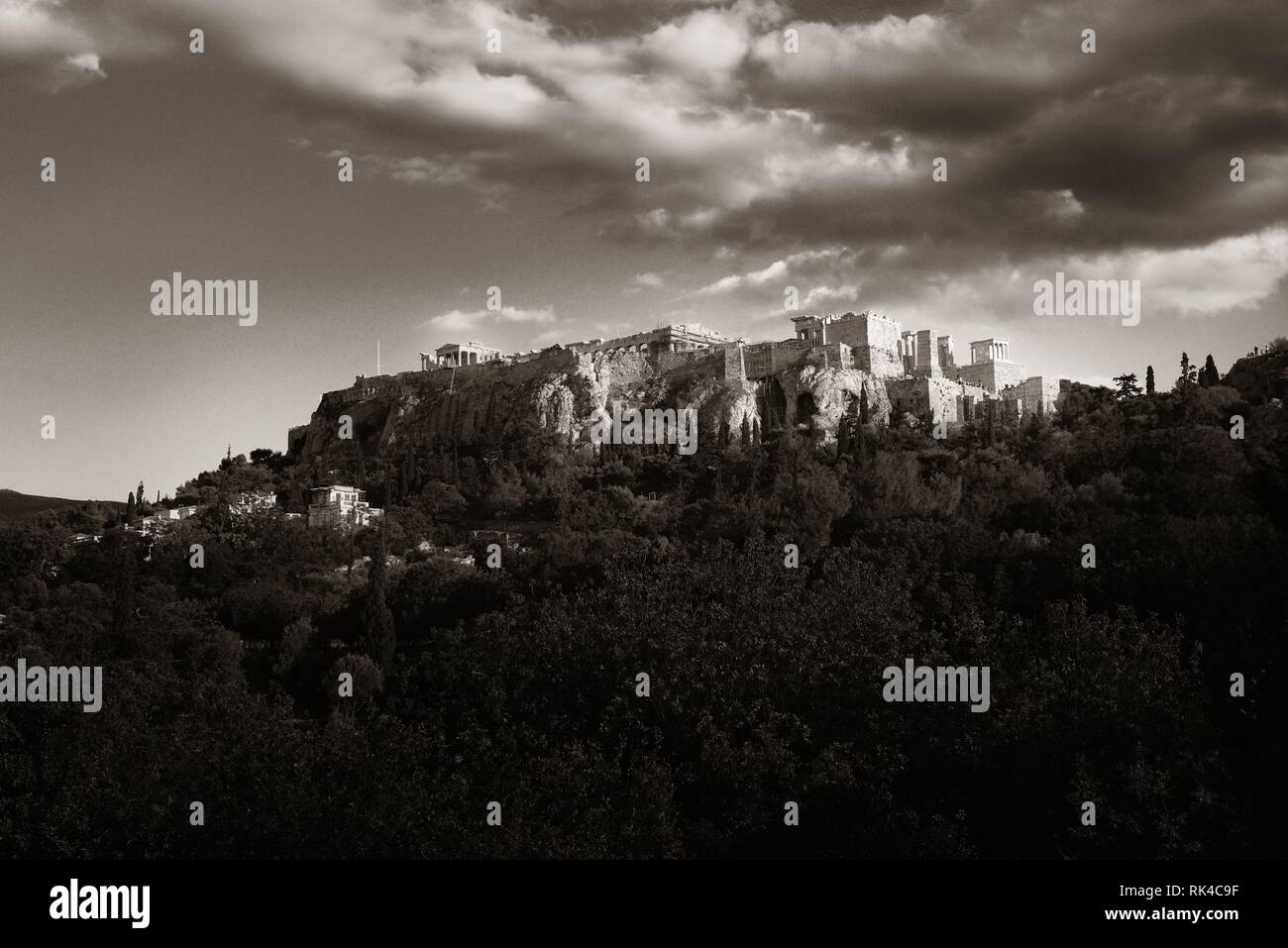 Acropolis historical ruins on top of mountain in Athens, Greece Stock ...