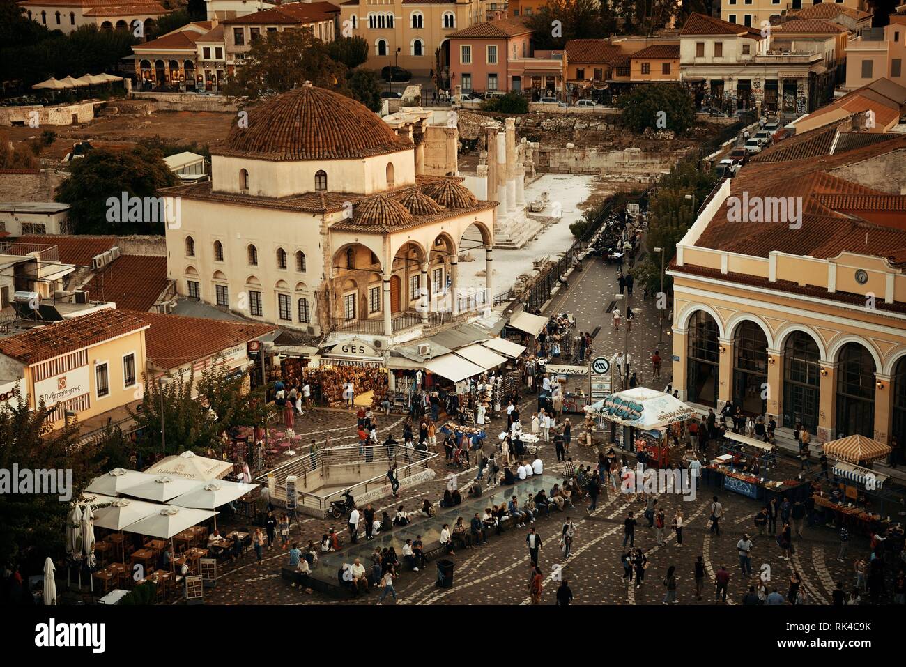 Athens rooftop view with street and historical architecture, Greece ...