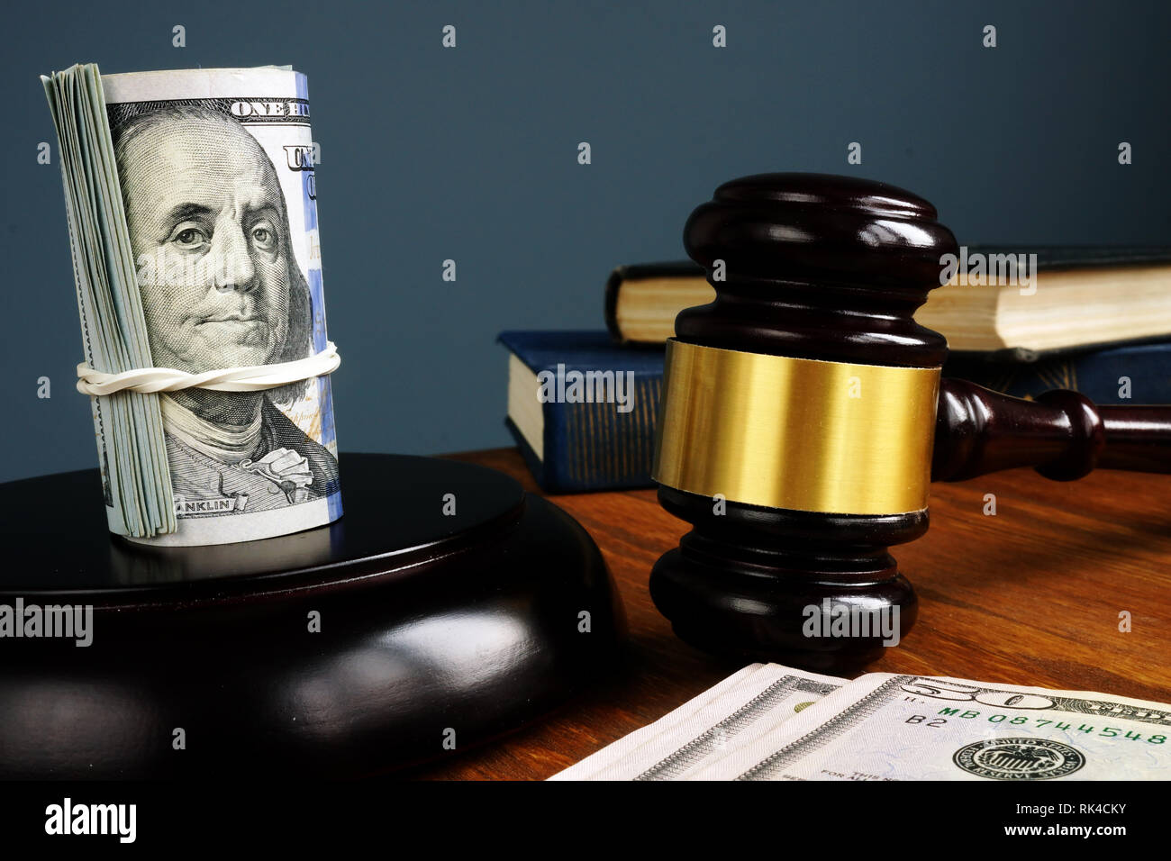 Bail bonds and fine concept. Money and gavel as symbol of law Stock ...