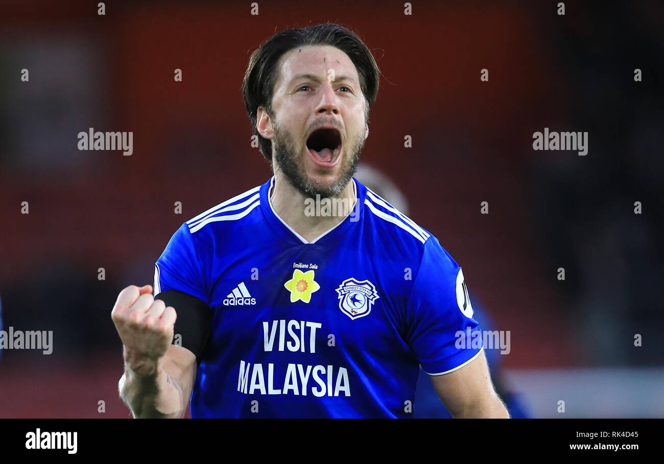 Cardiff City's Lee Tomlin reacts after the final whistle during the ...