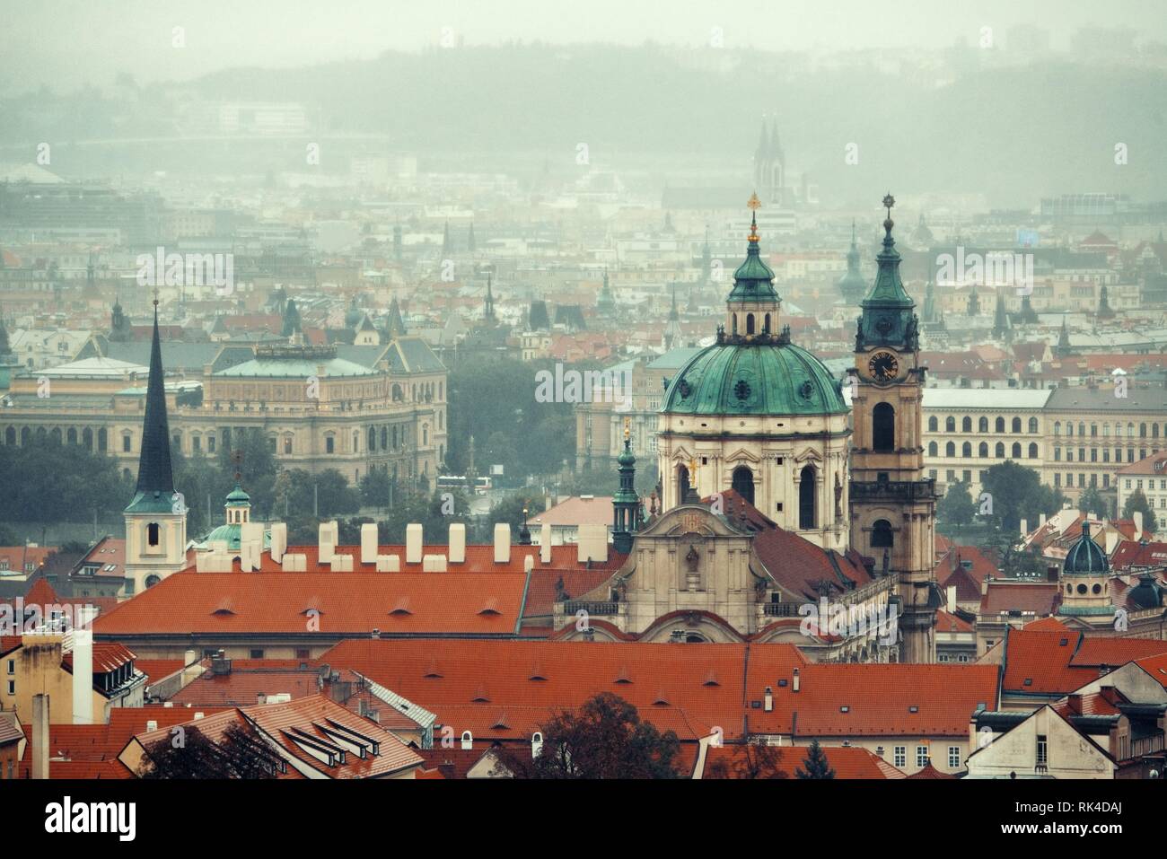 Prague skyline rooftop view with historical buildings in Czech Republic ...