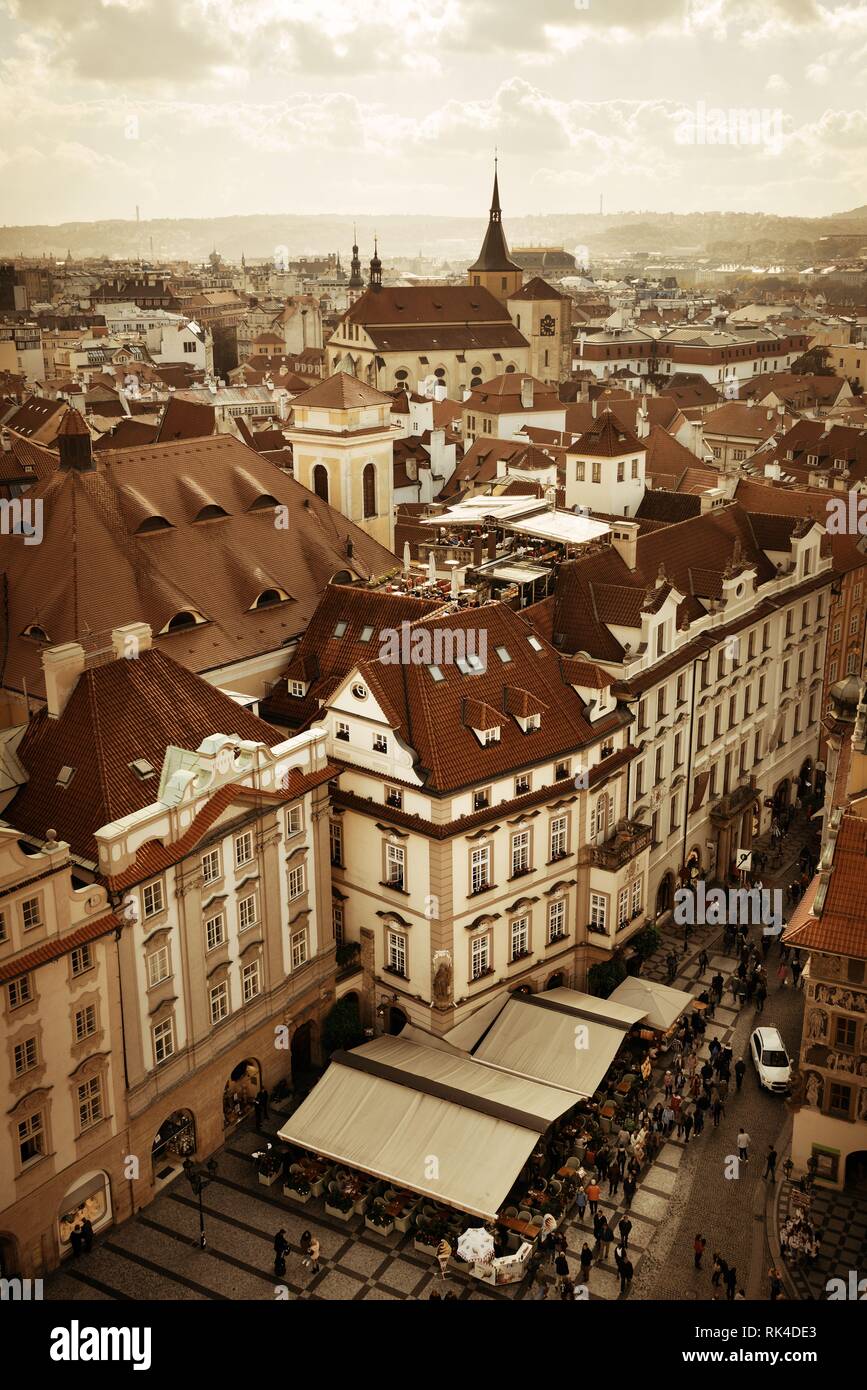 Prague skyline rooftop view with historical buildings in Czech Republic ...