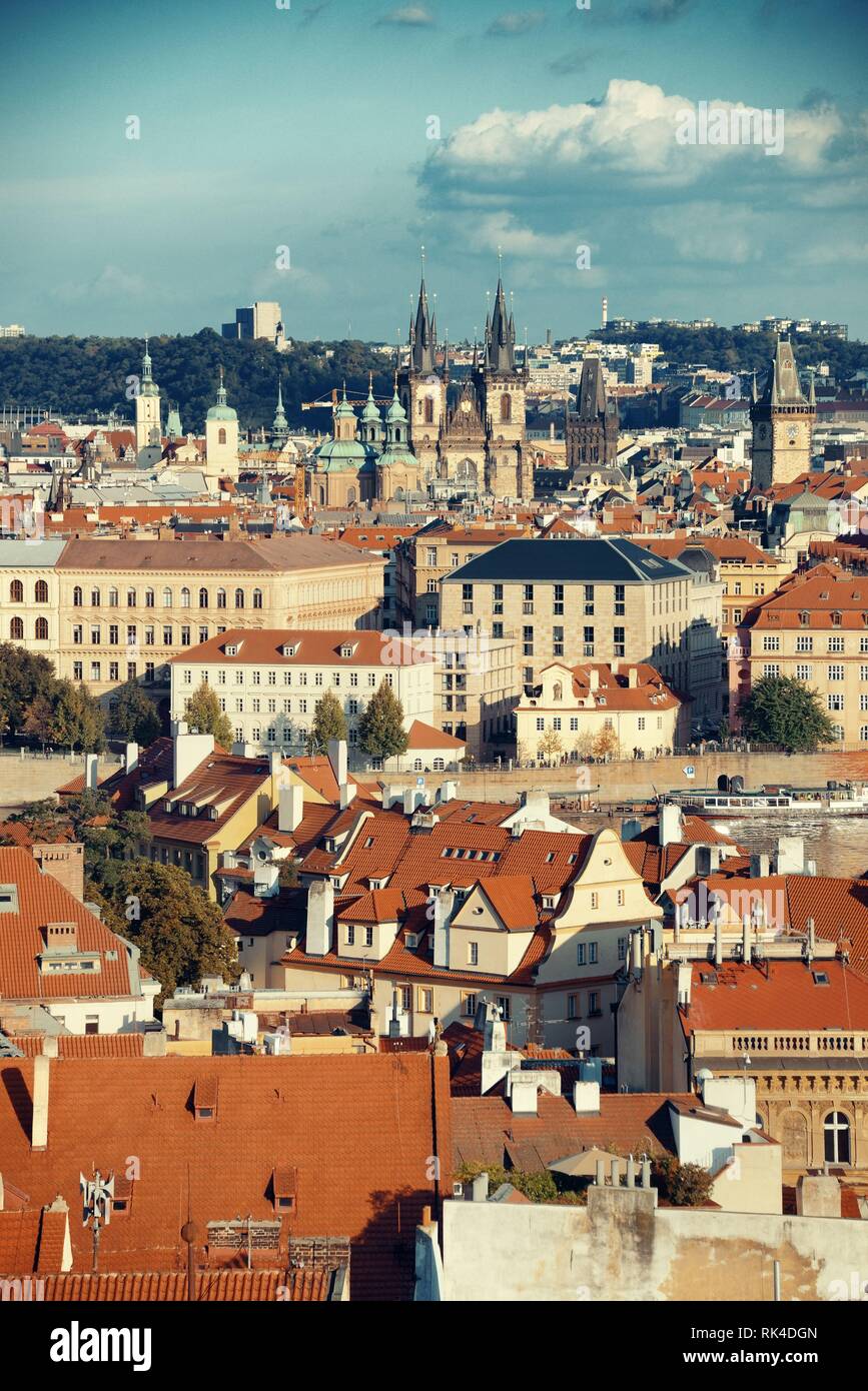 Prague skyline rooftop view with historical buildings in Czech Republic ...