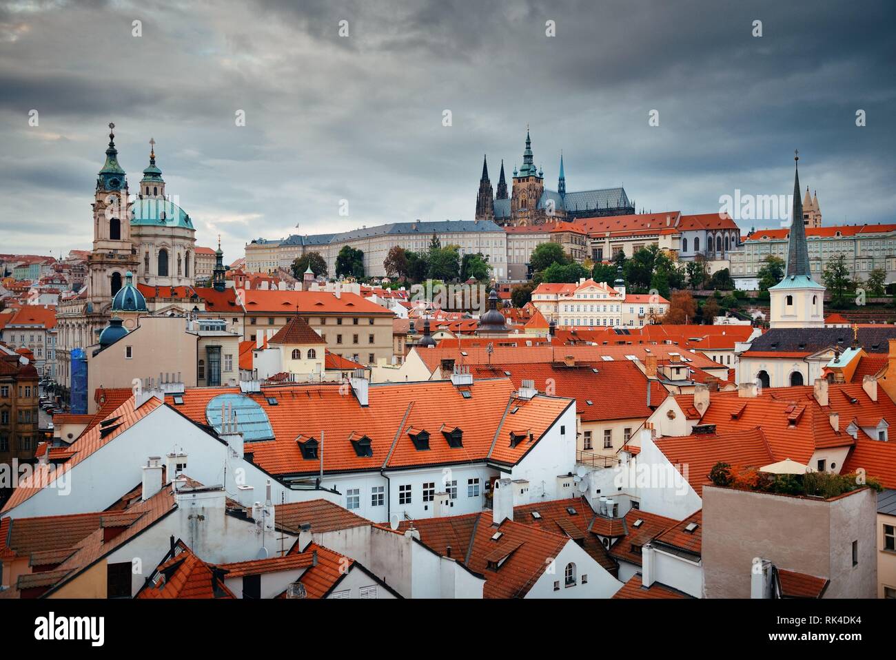 Prague skyline rooftop view with historical buildings in Czech Republic ...