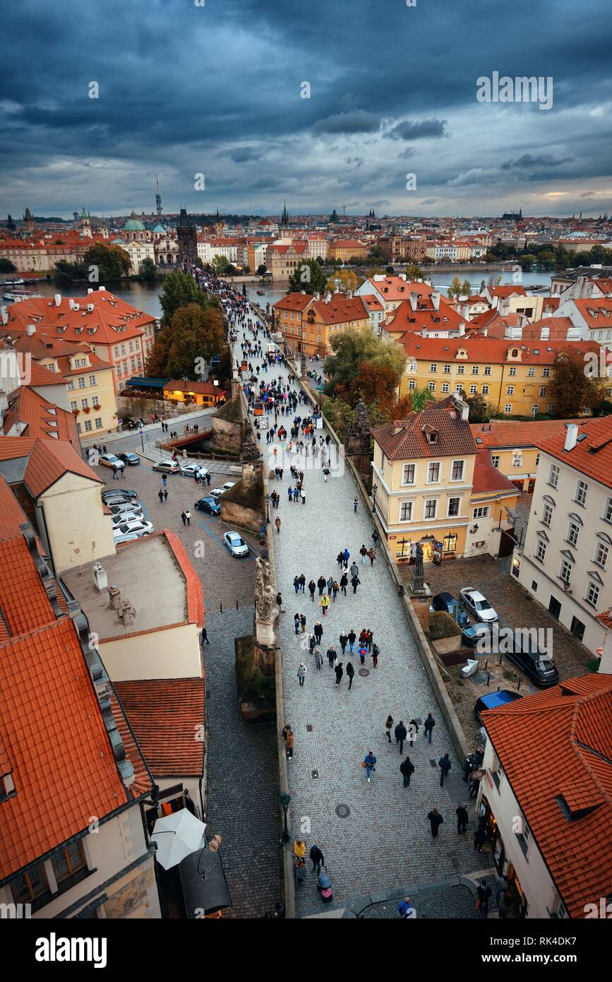 Prague skyline rooftop view with historical buildings in Czech Republic ...