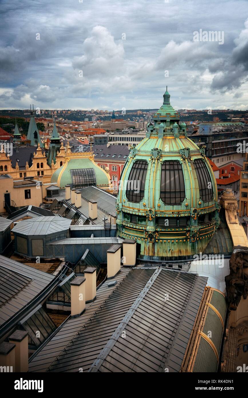 Prague skyline rooftop view with historical buildings in Czech Republic ...