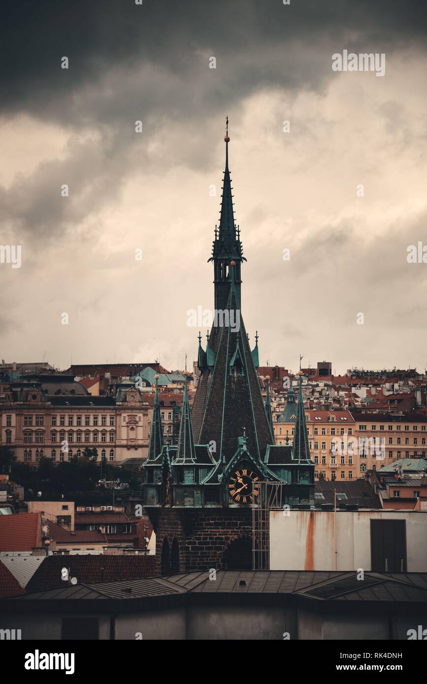 Prague skyline rooftop view with historical buildings in Czech Republic ...
