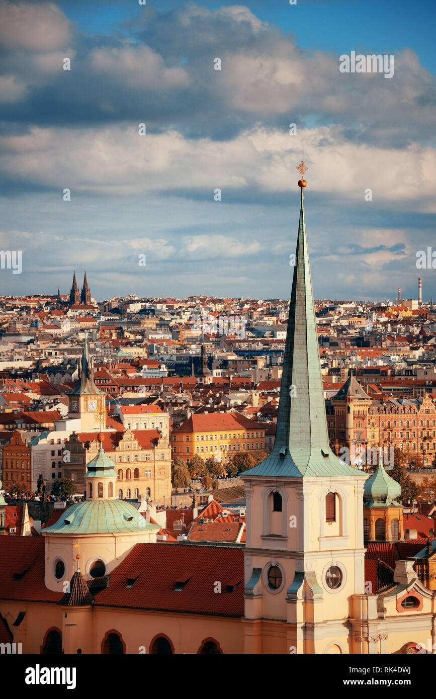 Prague skyline rooftop view with historical buildings in Czech Republic ...