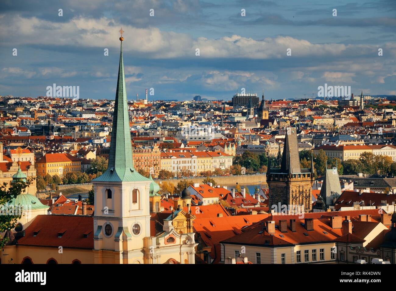 Prague skyline rooftop view with historical buildings in Czech Republic ...