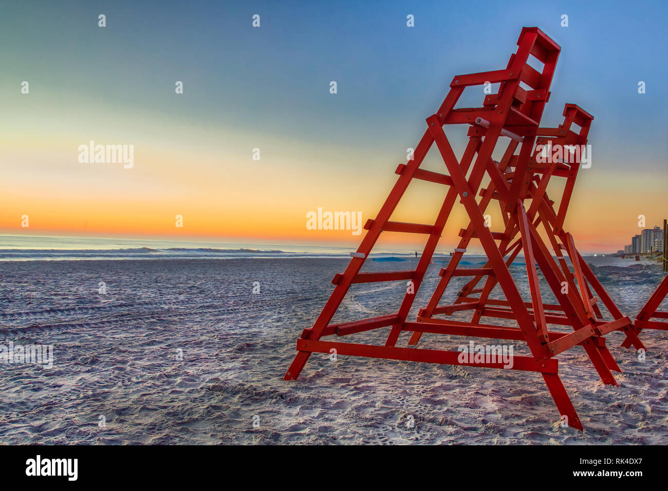 Beach Lifeguard Stands at Dawn Stock Photo - Alamy