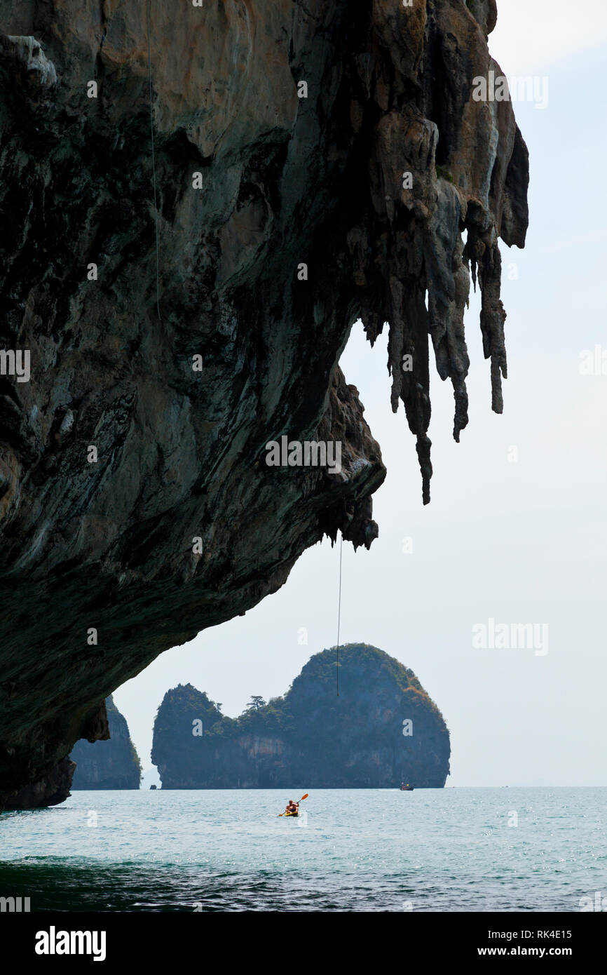 Canoeing. Limestone islet. Krabi coast. Krabi province, Andaman Sea ...