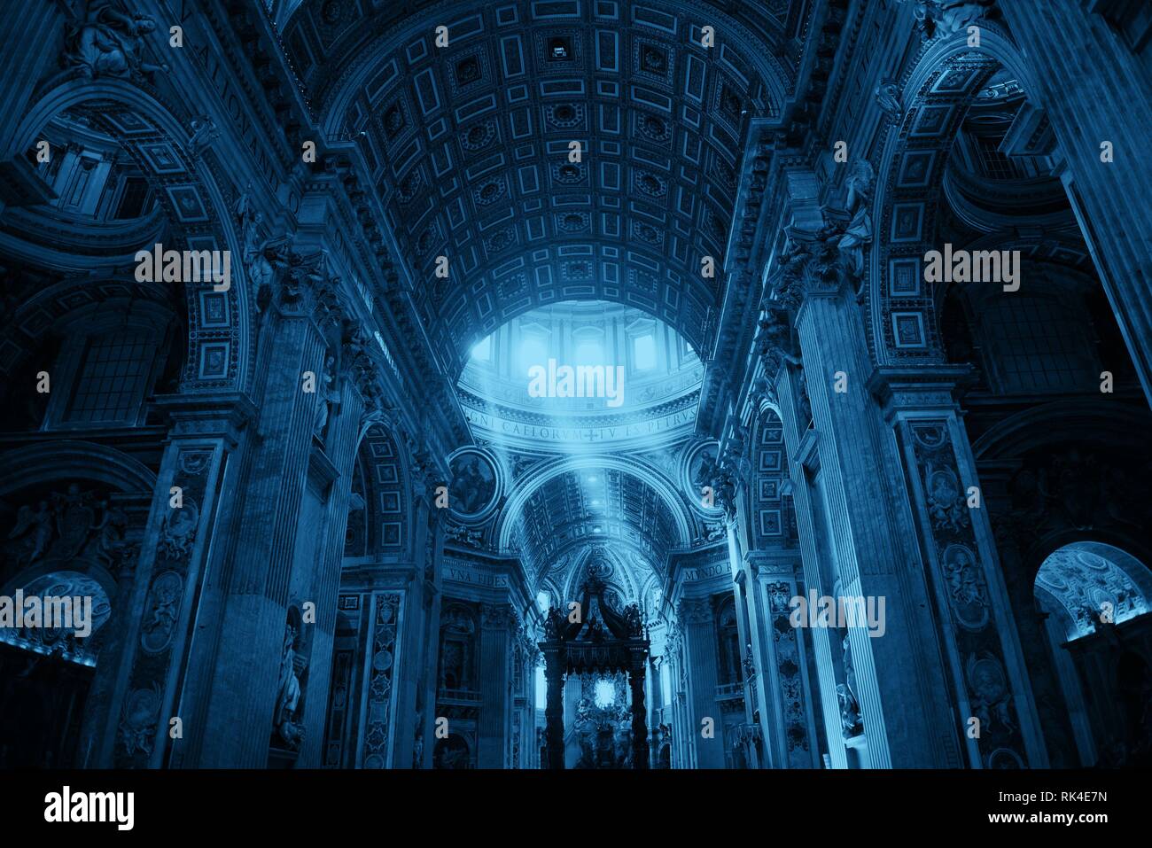 St. Peter’s Basilica interior with light beam in Vatican City Stock ...