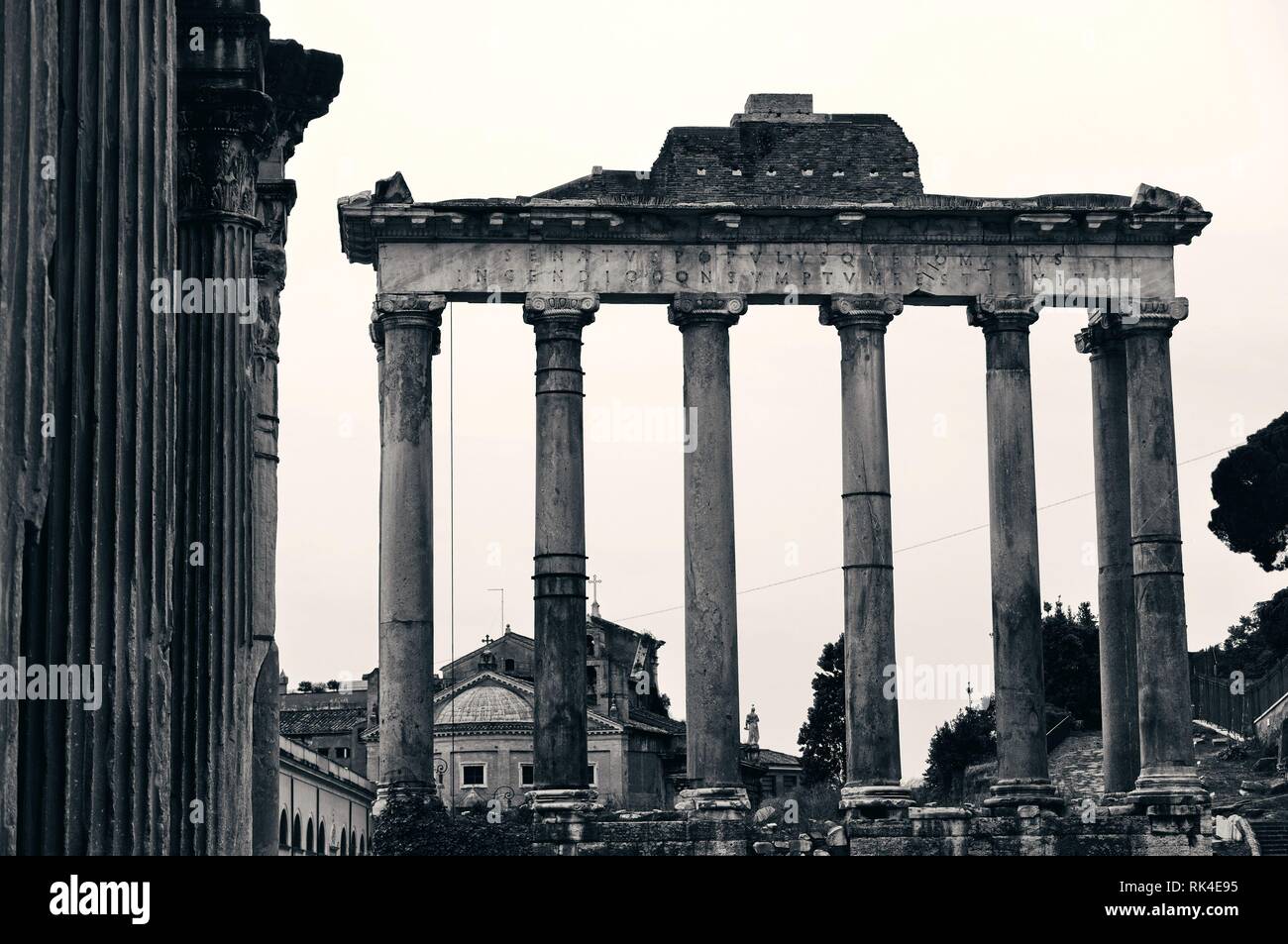 Columns. Rome Forum with ruins of temples. Italy Stock Photo - Alamy