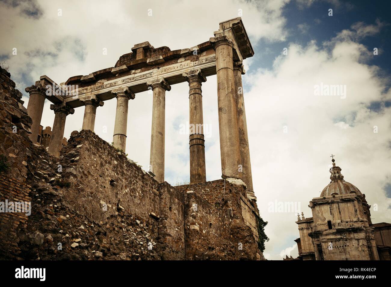 Columns. Rome Forum with ruins of historical buildings. Italy Stock ...
