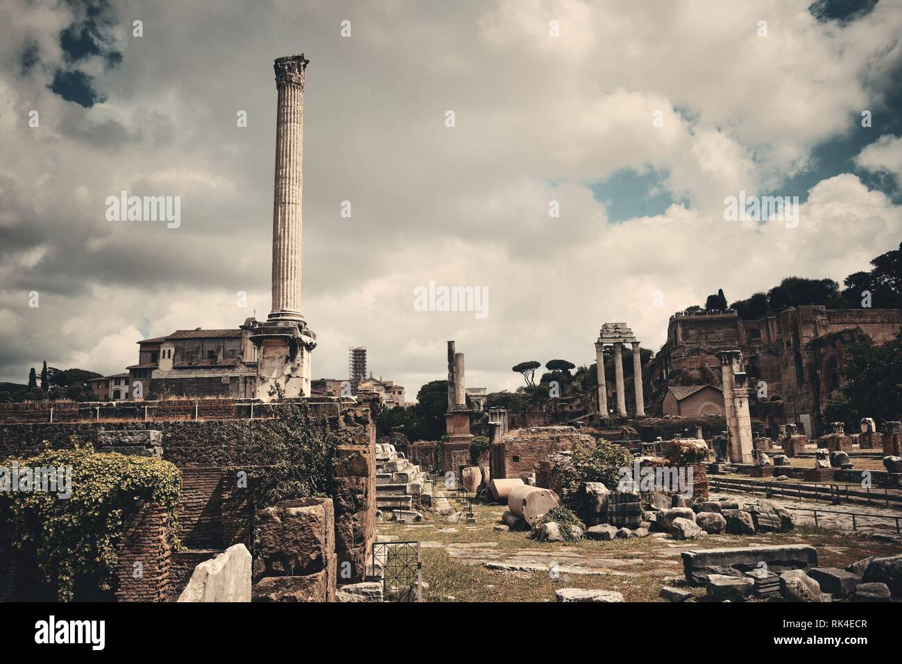 Columns. Rome Forum with ruins of historical buildings. Italy Stock ...