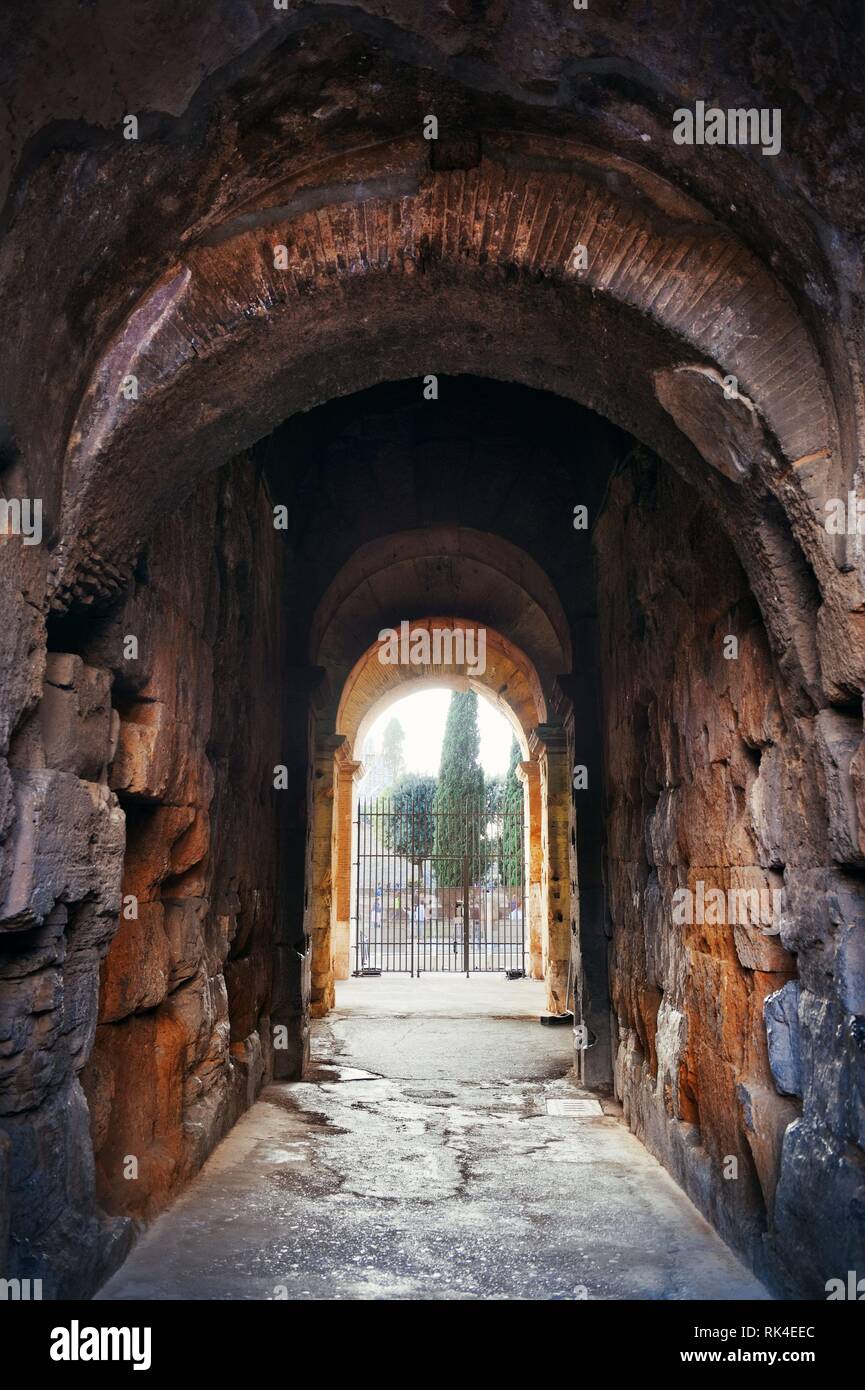Archway in Colosseum, the world known landmark and the symbol of Rome ...