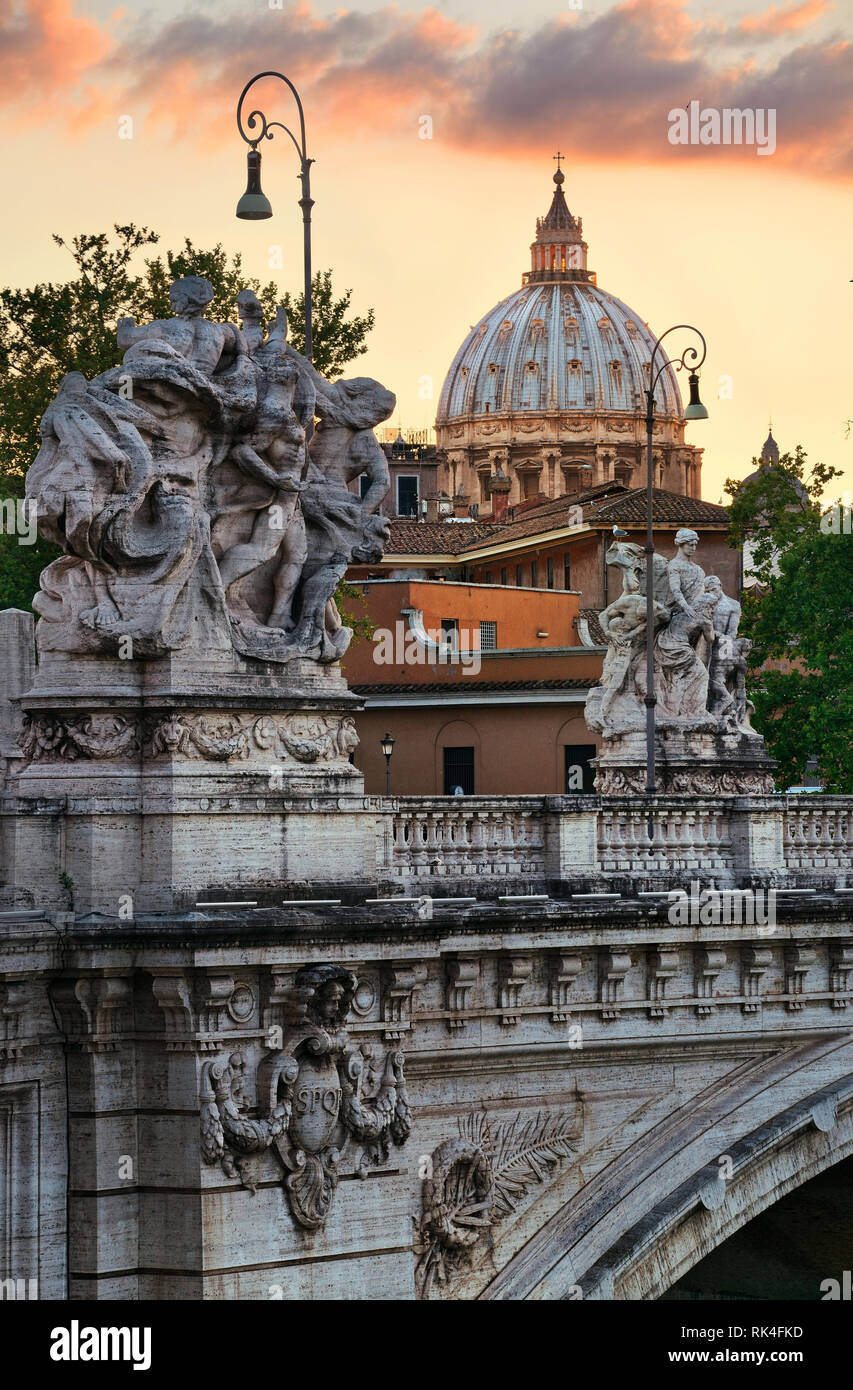 River Tiber and St Peters Basilica in Vatican City at sunset Stock ...