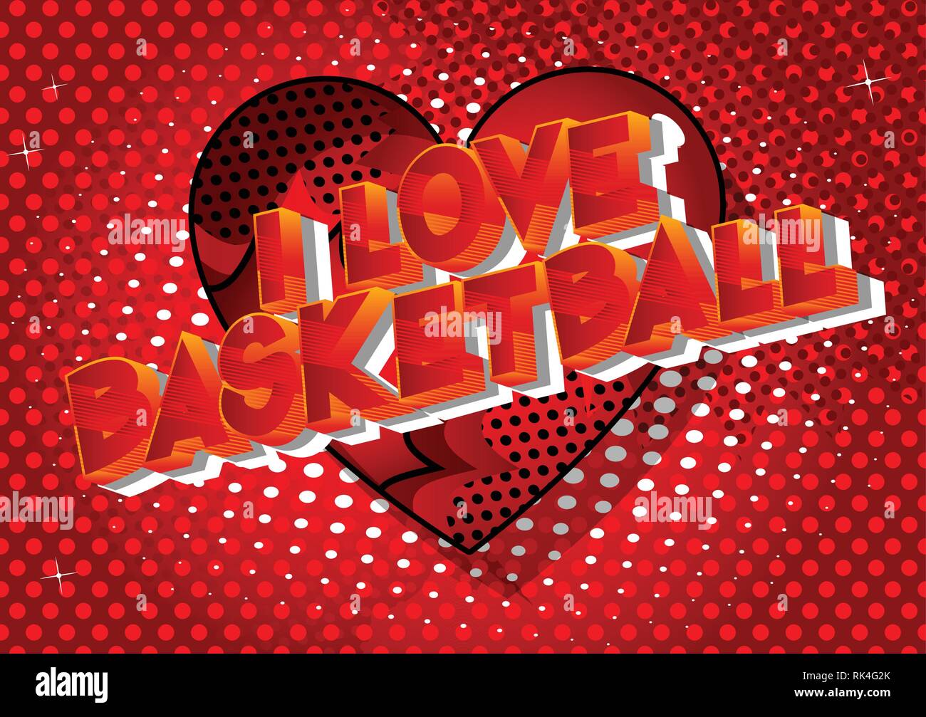 I Love Basketball Vector Illustrated Comic Book Style Phrase On